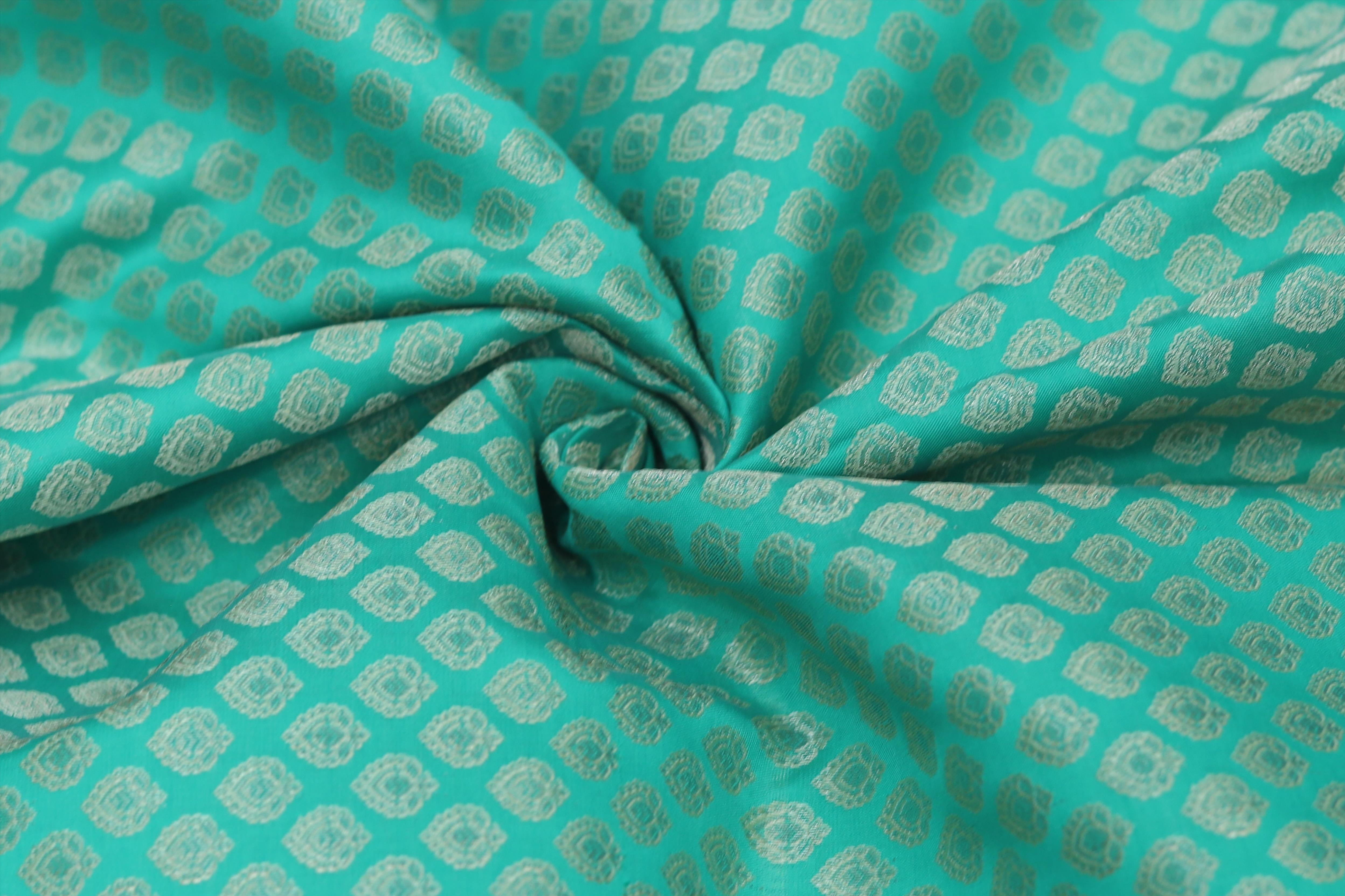 TRILOKI Flower Fabric Turquoise Brocade Embroidery Poly Brocade 44 ...