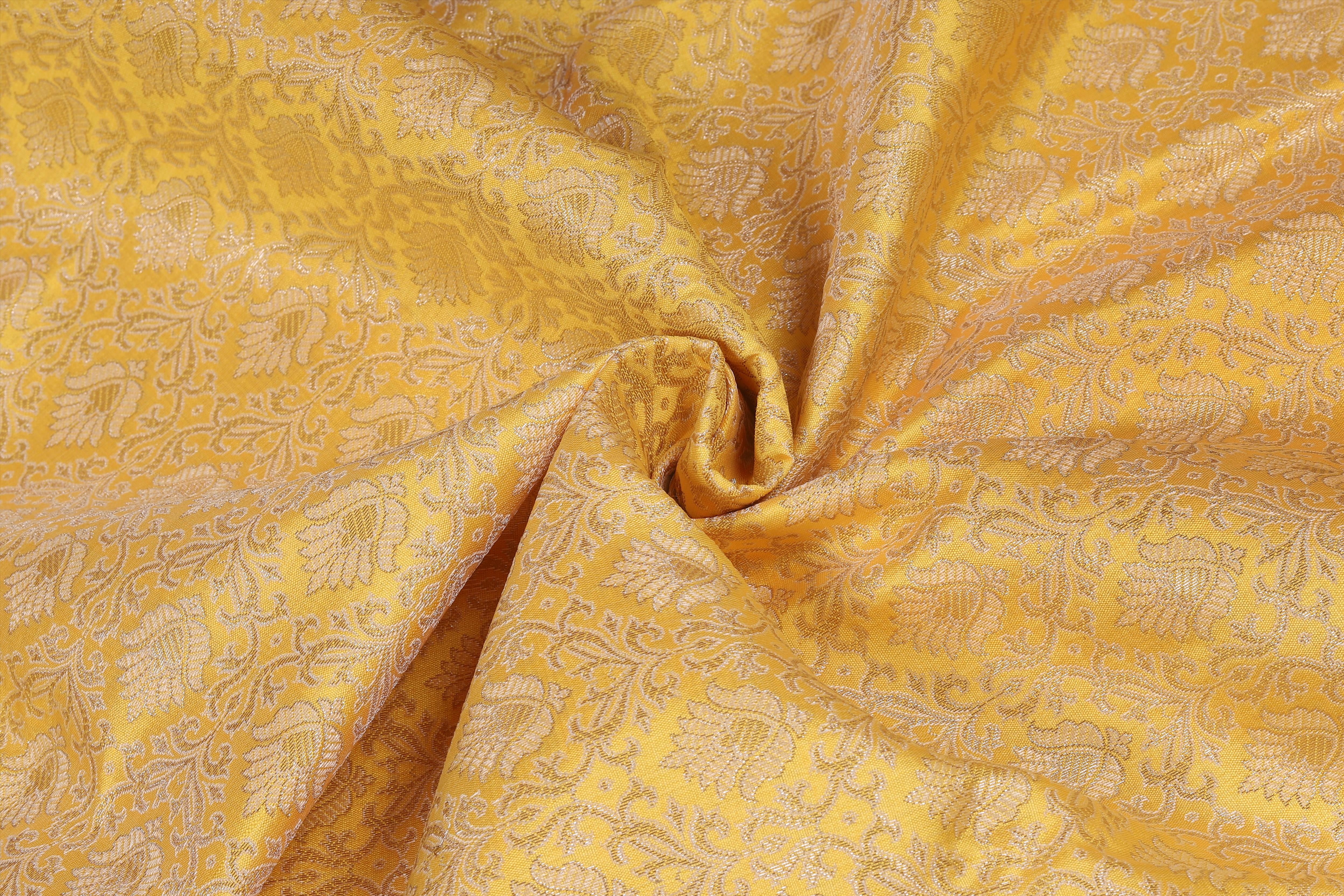 TRILOKI Flower Fabric Yellow Brocade Embroidery Poly Brocade 44 Sewing ...