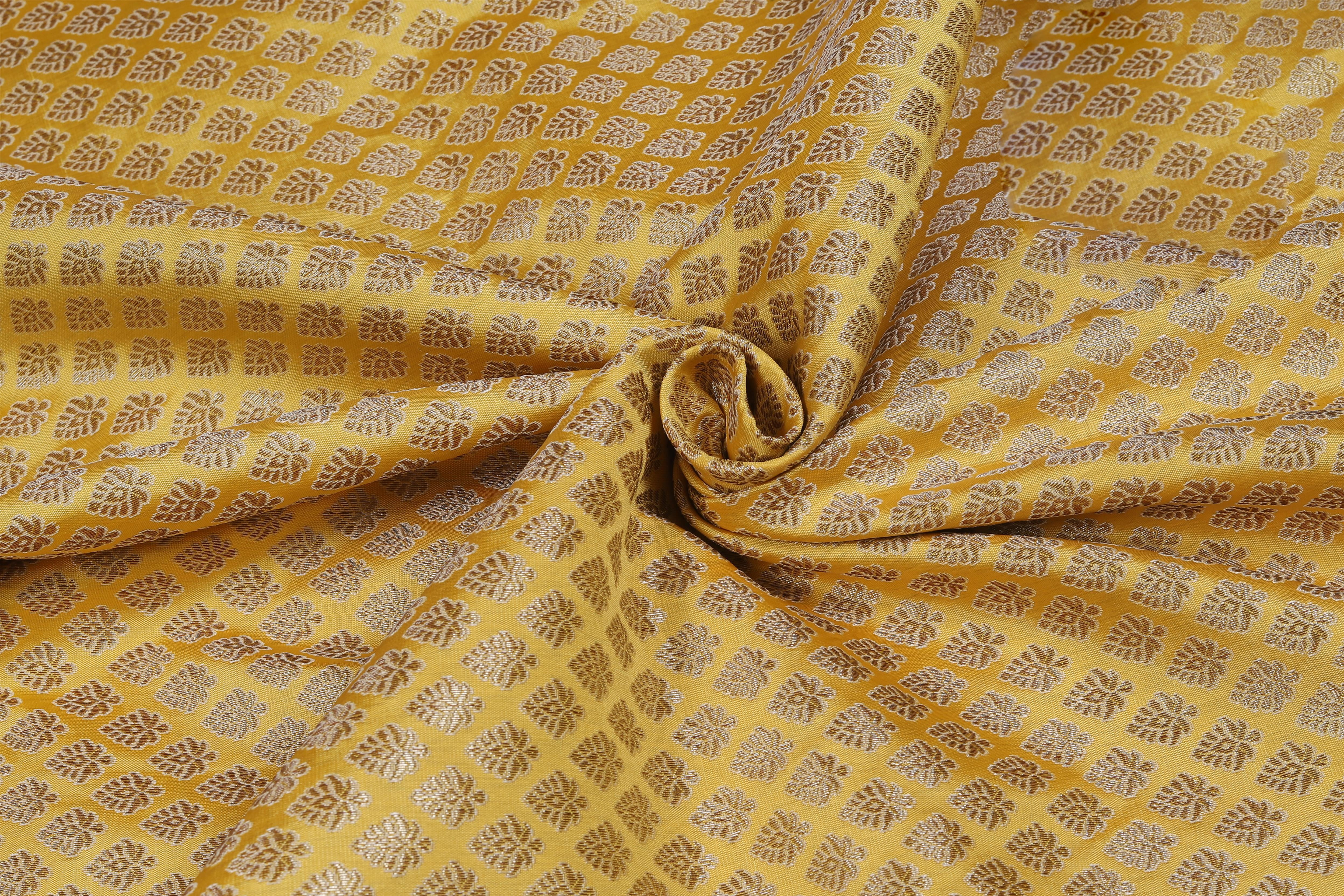 TRILOKI Flower Fabric Yellow Brocade Embroidery Poly Brocade 44 Sewing ...
