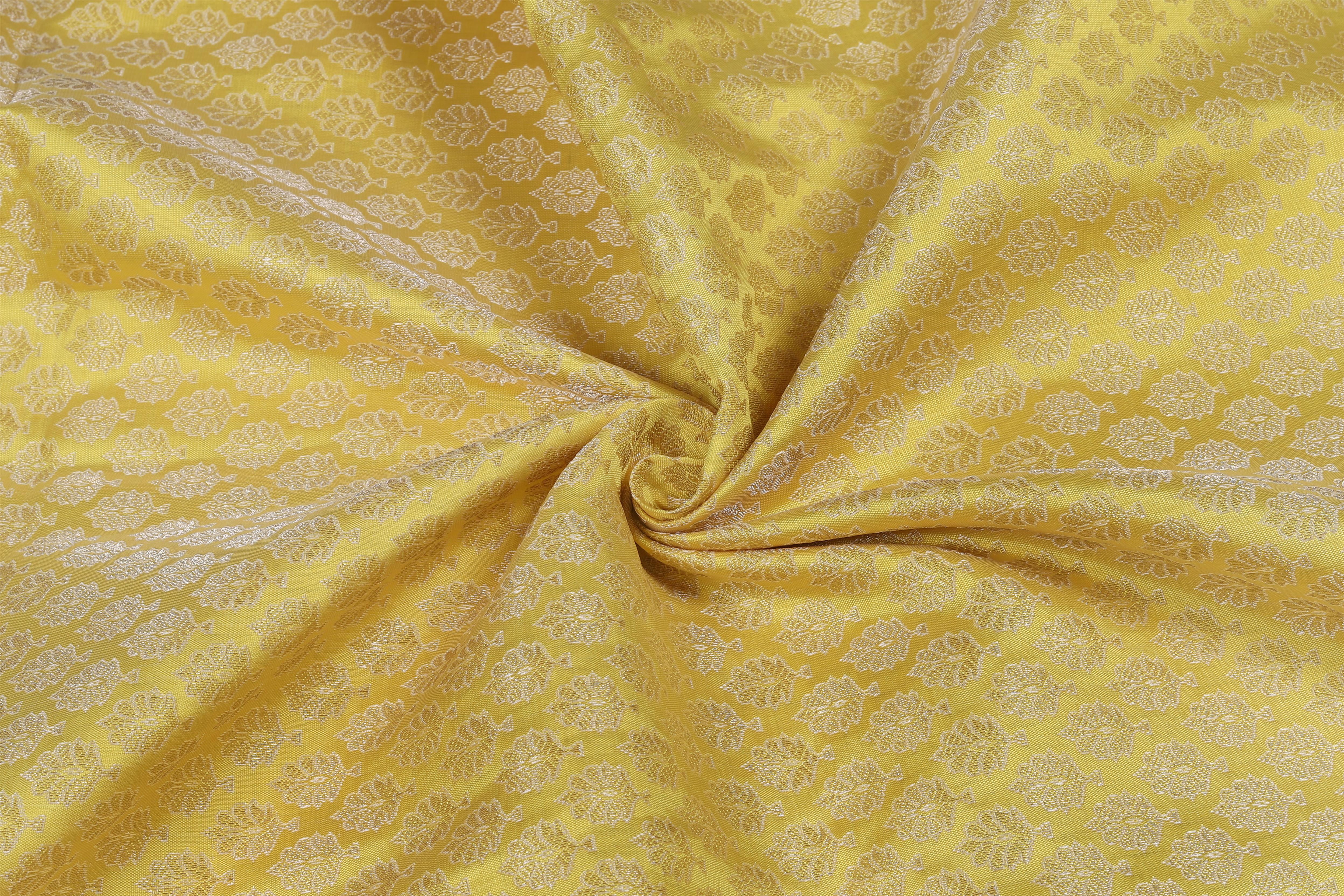 TRILOKI Flower Fabric Yellow Brocade Embroidery Poly Brocade 44 Sewing ...