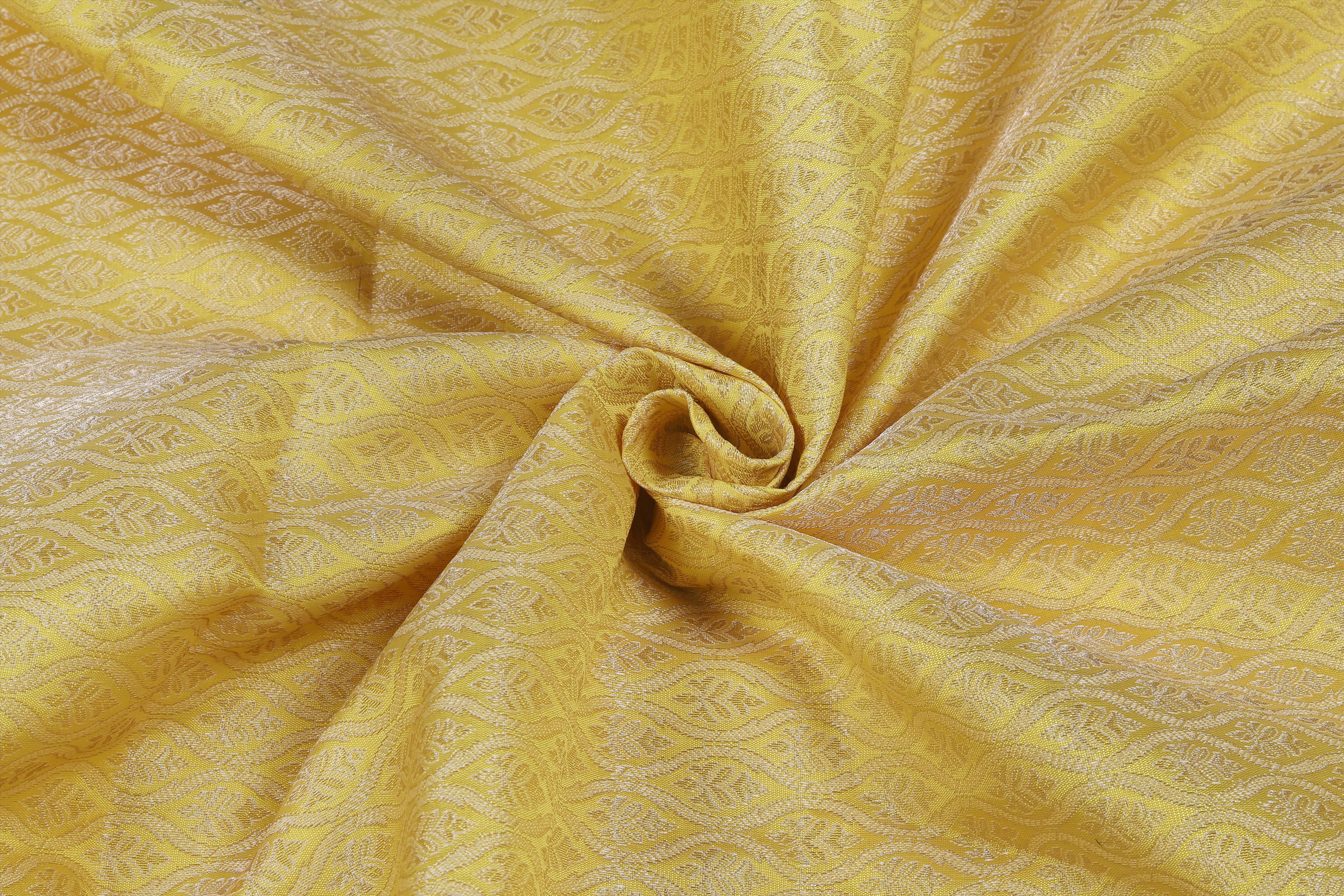 TRILOKI Flower Fabric Yellow Brocade Embroidery Poly Brocade 44 Sewing ...
