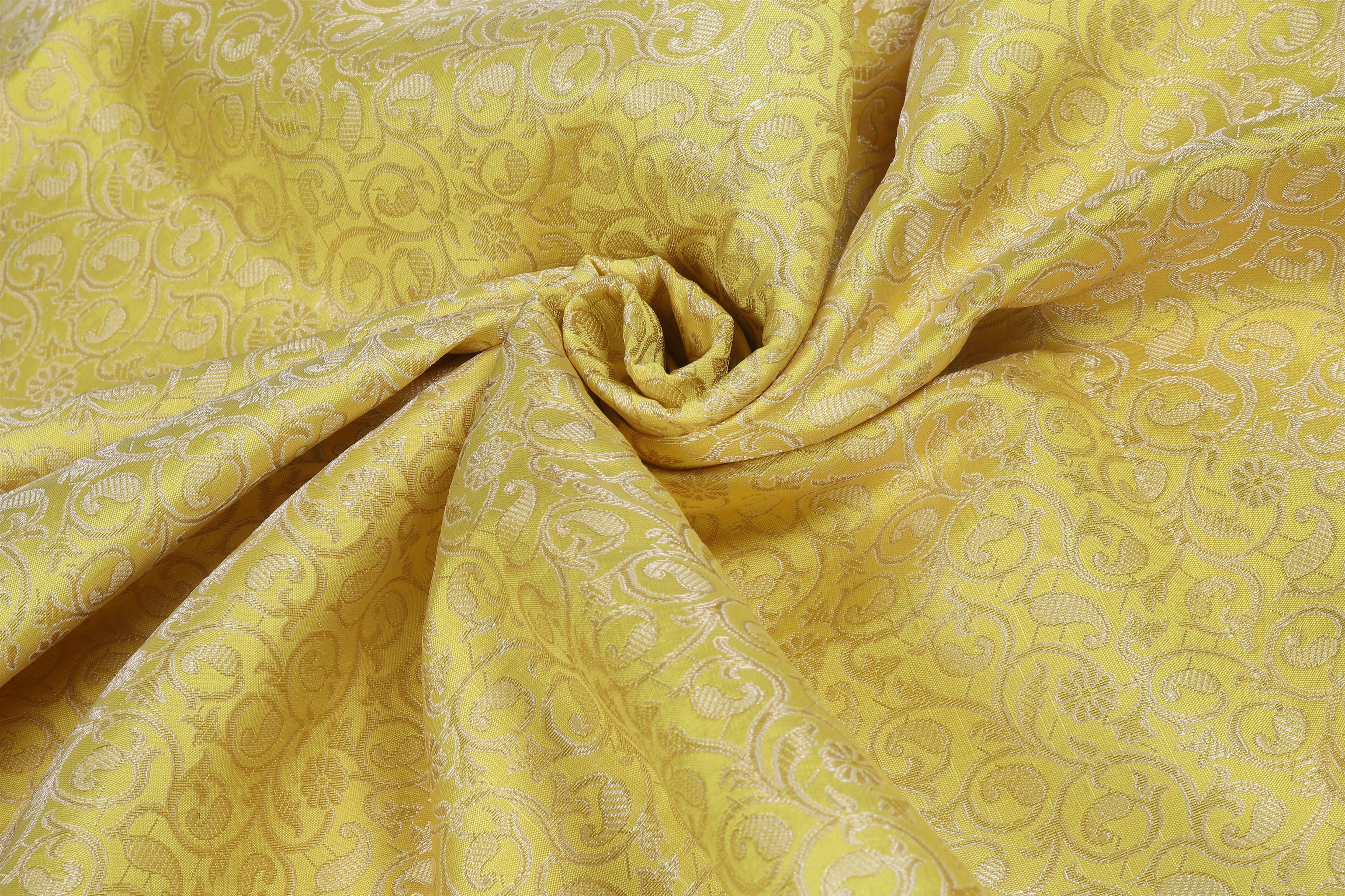 TRILOKI Flower Fabric Yellow Brocade Embroidery Poly Brocade 44 Sewing ...