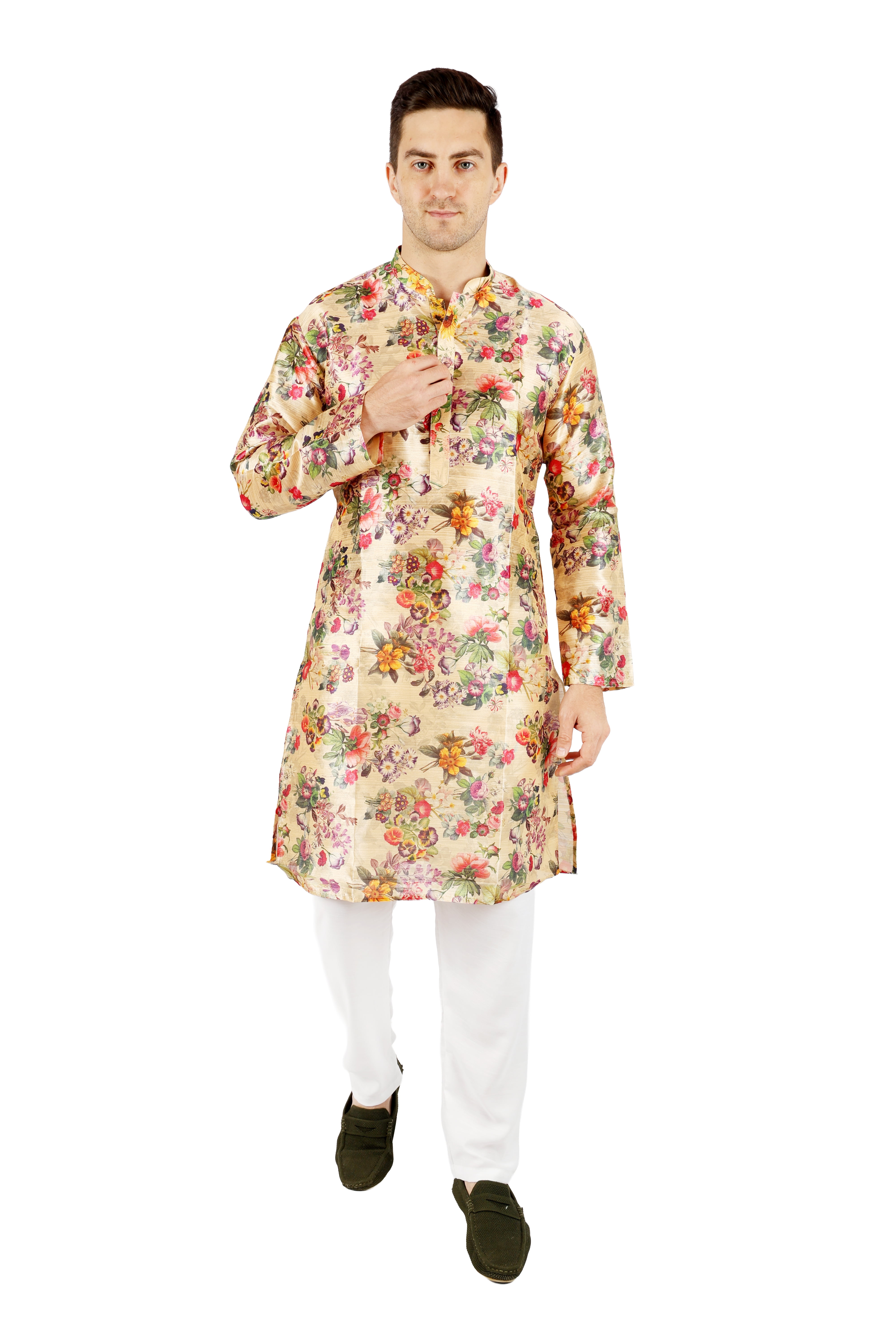 TRILOKI Flower Men Art Silk Printed Kurta Pajama Set Ethnic Indian ...