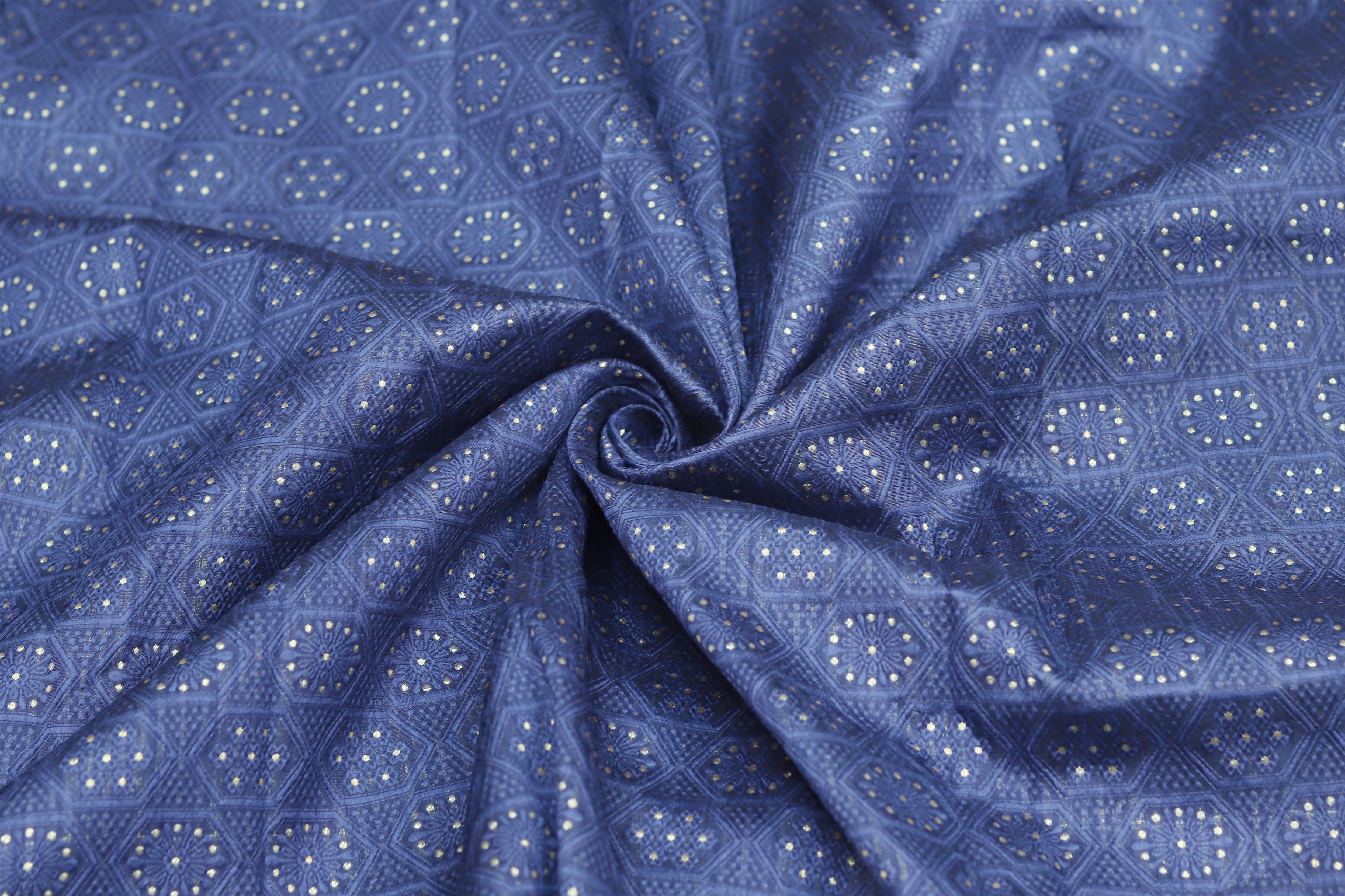 TRILOKI Geometric Fabric Blue Jacquard Embroidery Poly Brocade 44 Sewing DIY Crafting Fashion ...