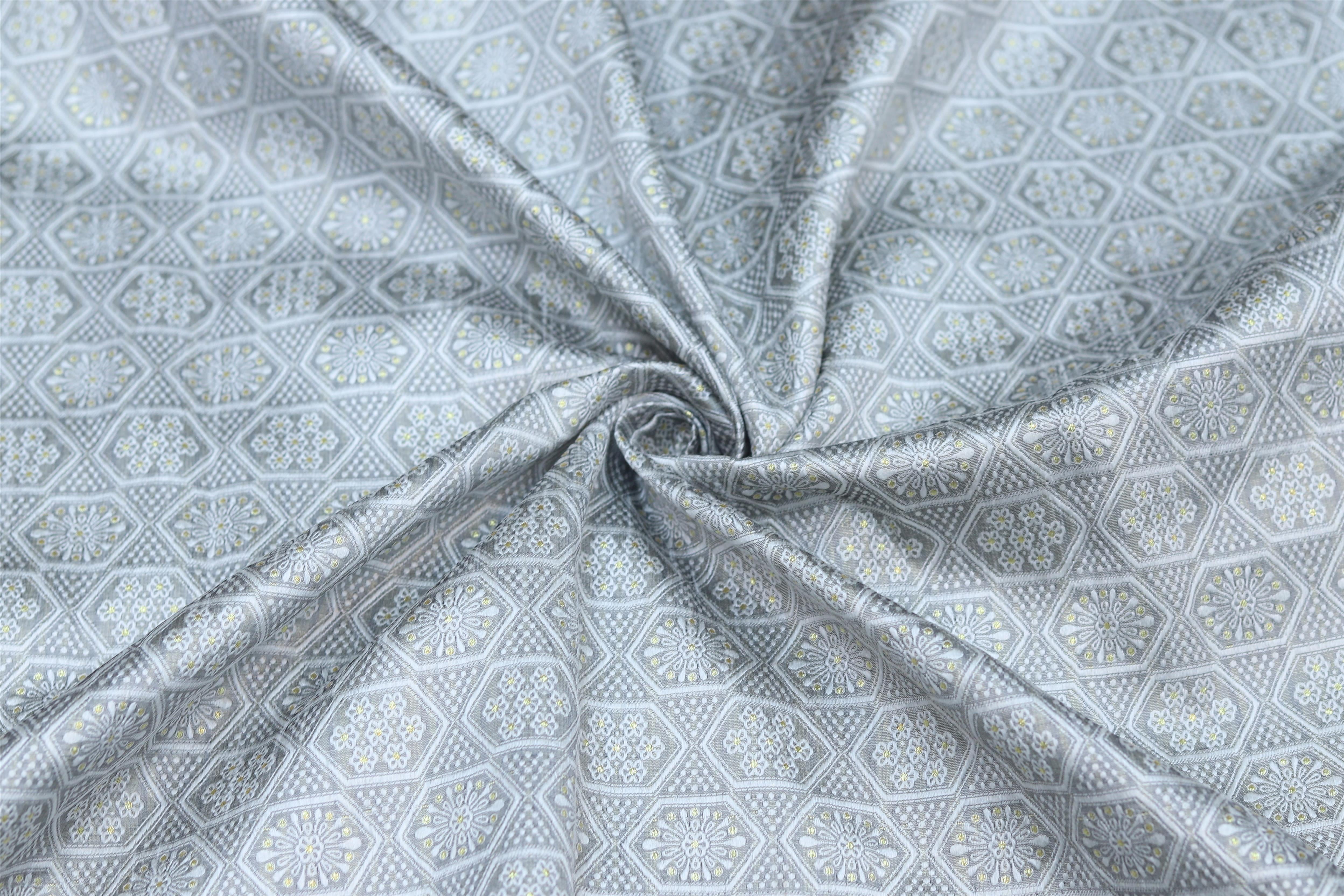 TRILOKI Geometric Fabric Grey Jacquard Embroidery Poly Brocade 44 Sewing DIY Crafting Fashion ...