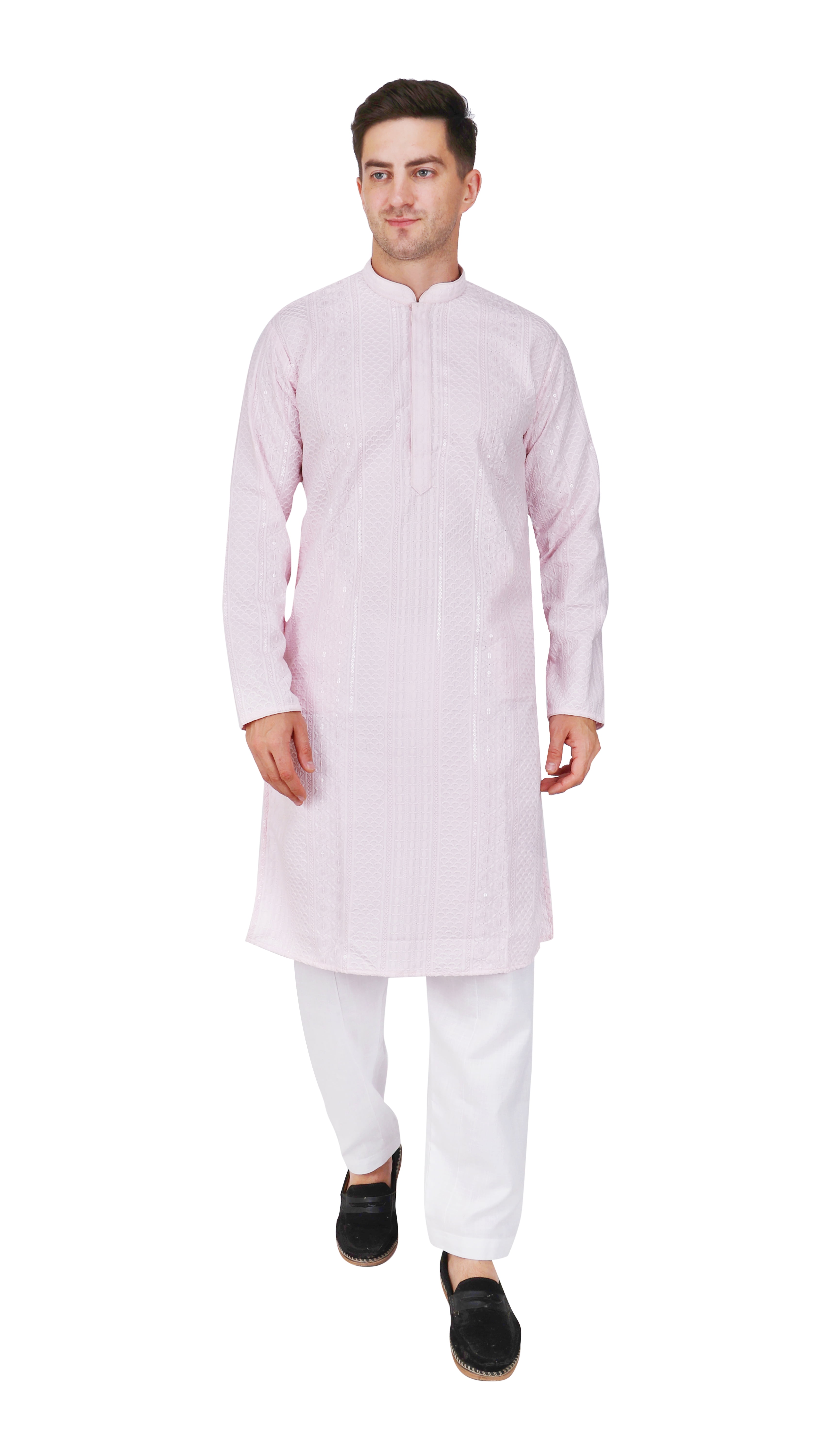 TRILOKI Mens Embroidered Sequined Kurta Pajama Set Rayon Ethnic Indian Traditional Wear Wedding ...