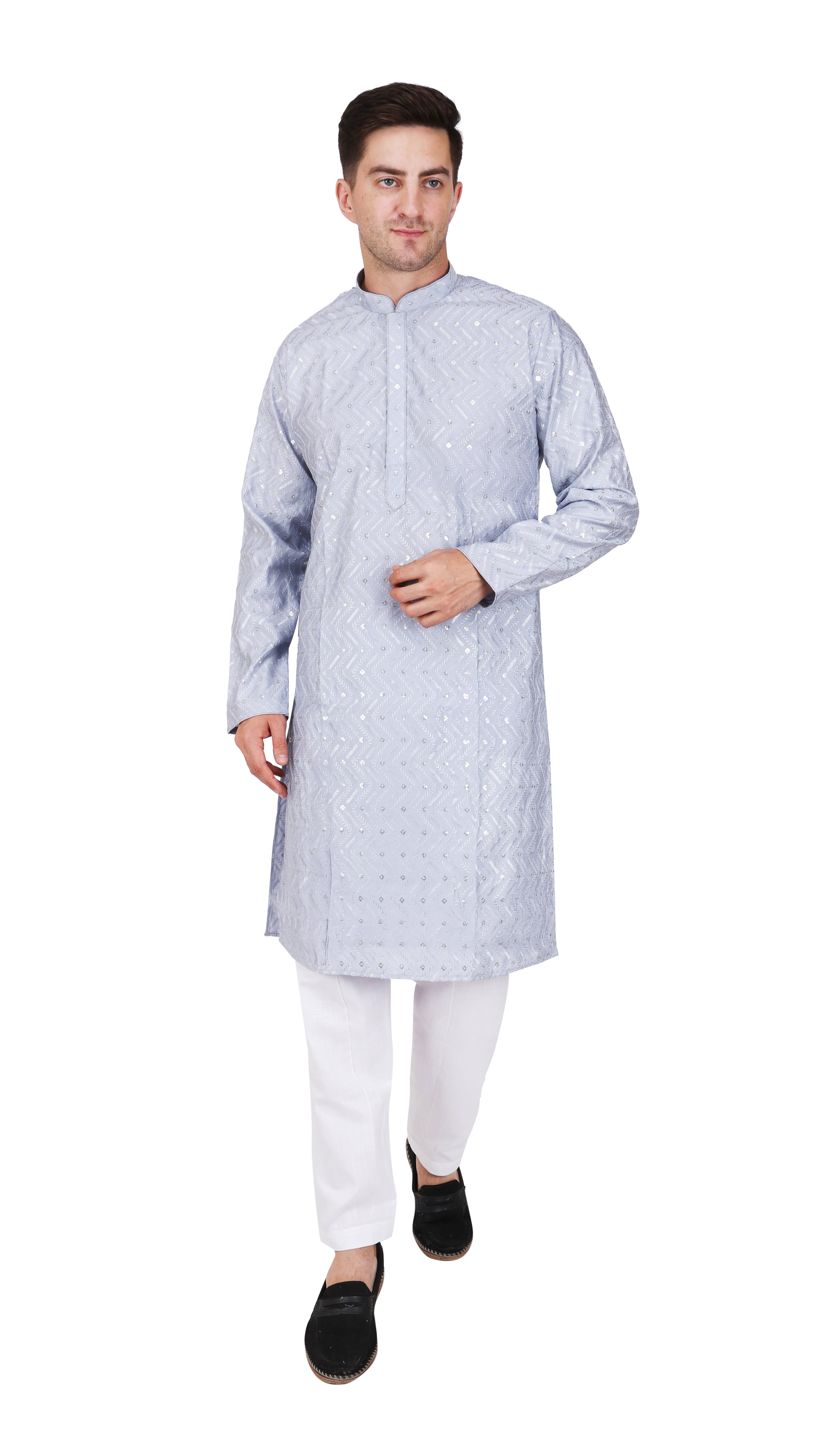 TRILOKI Mens Embroidered Sequined Kurta Pajama Set Rayon Ethnic Indian Traditional Wear Wedding ...