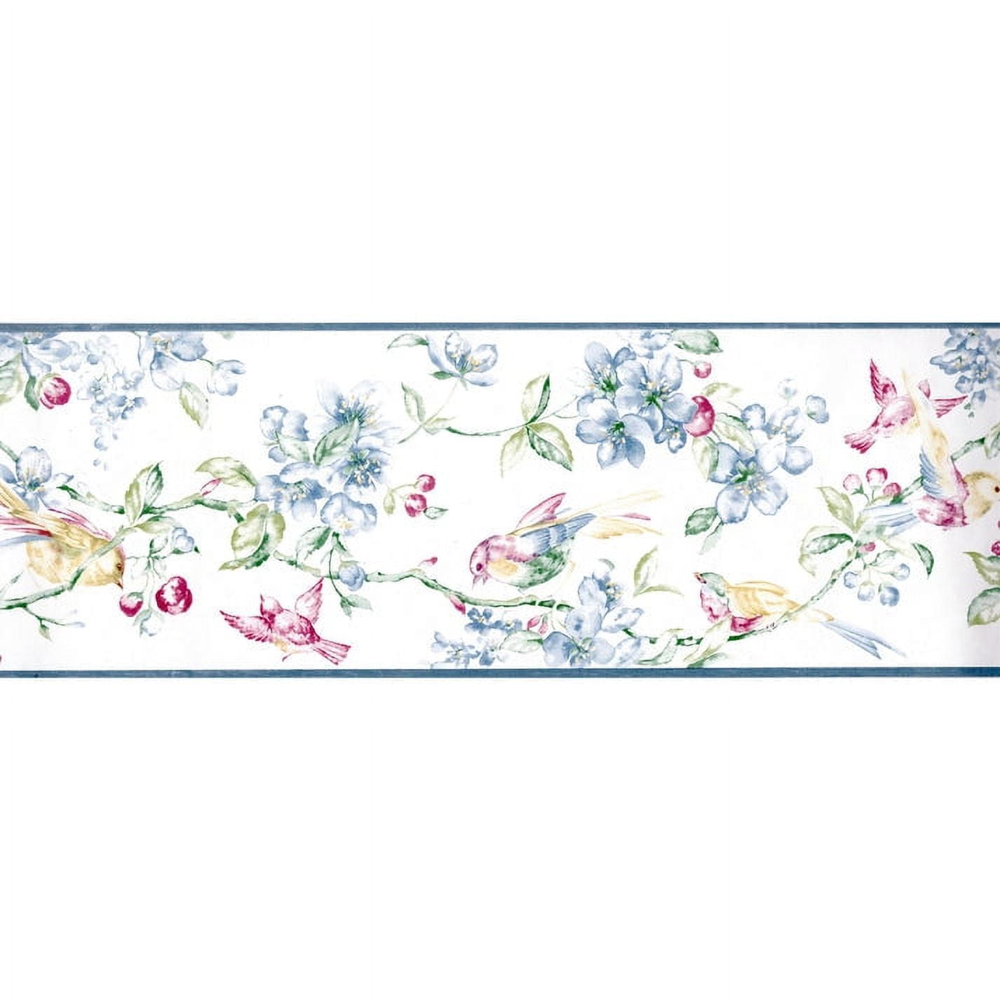 TRIMZ Birds and Flowers Wallpaper Border - Blue, Green, Yellow 15' L x ...