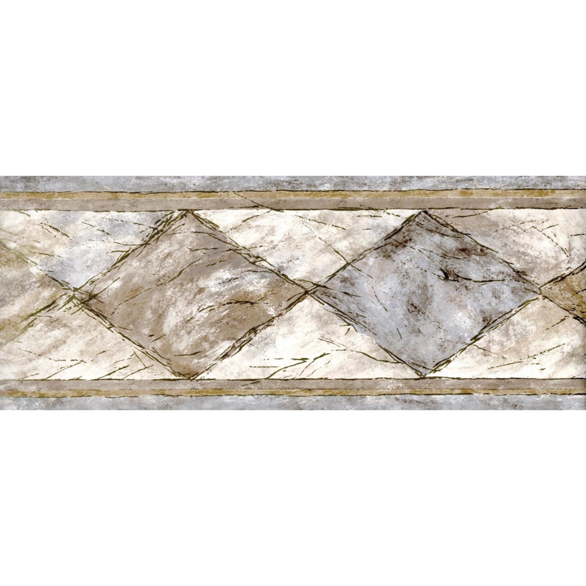 Trimz Wallpaper Border, Gray Marble Diamond Tile with Gold Accent Line ...