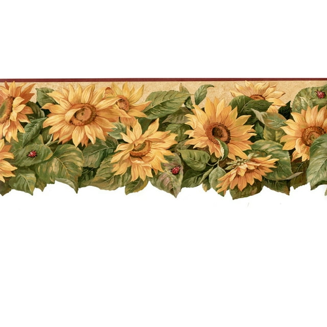 TRIMZ Yellow Sunflower Wallpaper Border, Scalloped Floral Wall Decor ...
