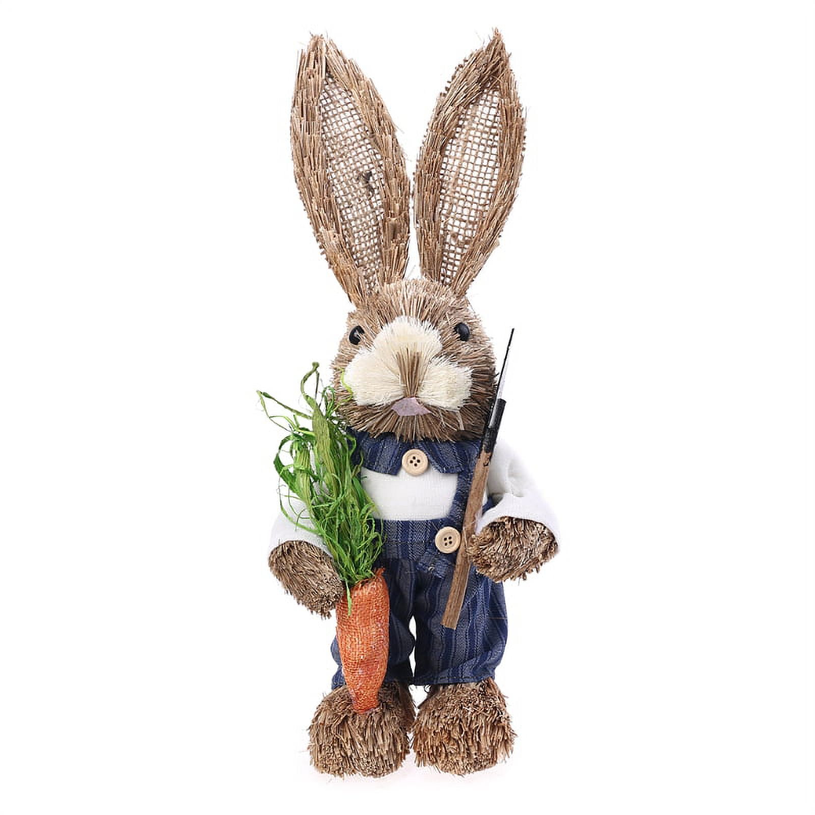 TRINGKY 14" Easter Straw Bunny Standing Rabbit with Carrot Home Garden ...