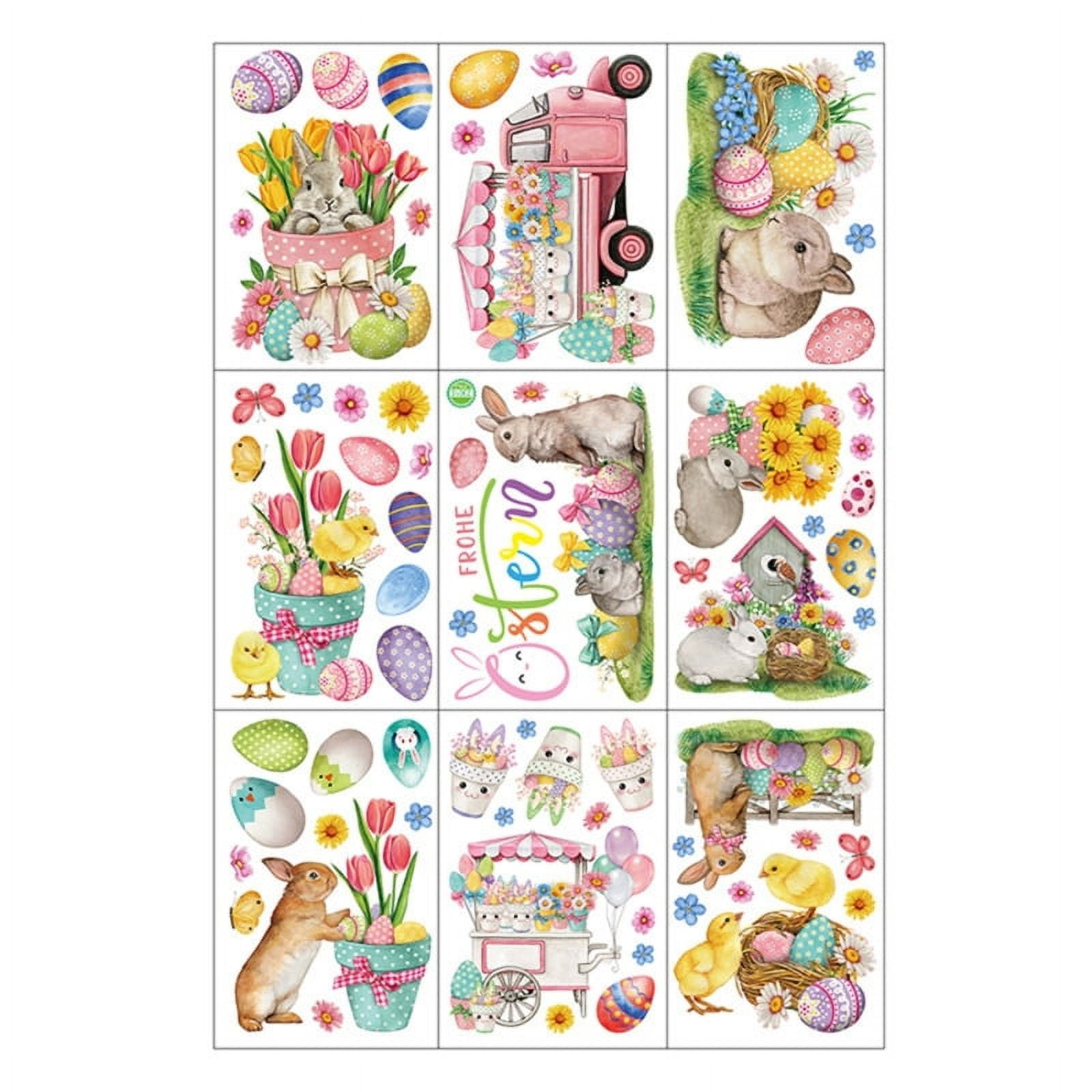TRINGKY 9/18 Sheets Easter Window Cling Stickers Rabbit Eggs Flowerpot ...