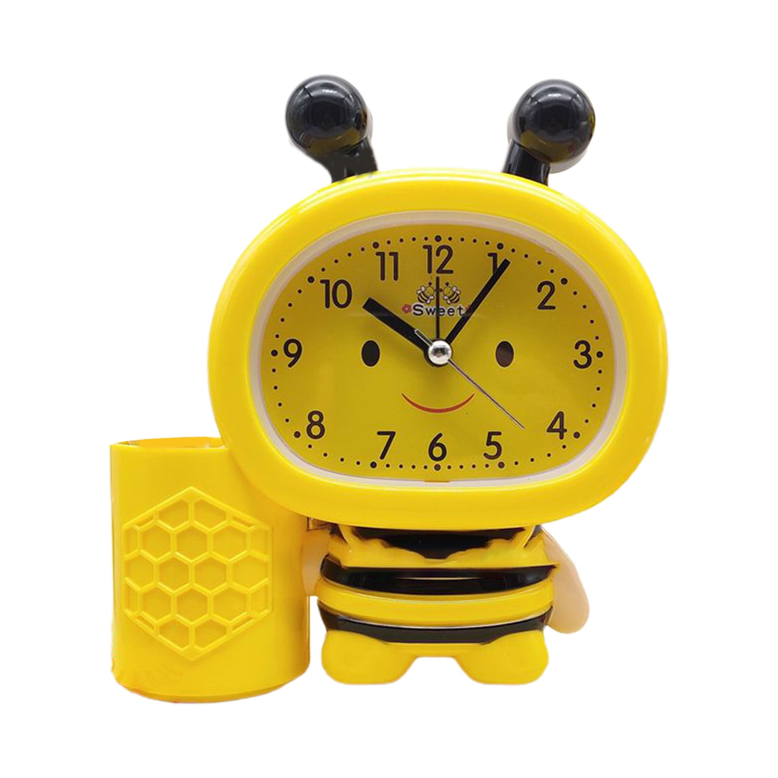 TRINGKY Cartoon Cute Bee Pen Holder Alarm Clock Desktop Clock Bedside ...