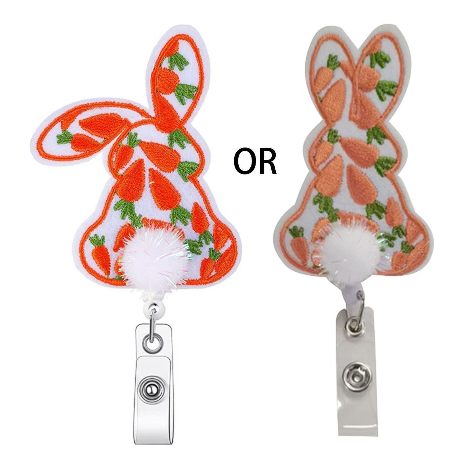 TRINGKY Decorative Felt Bunny Badge Holder with Clip Easter Rabbit ...