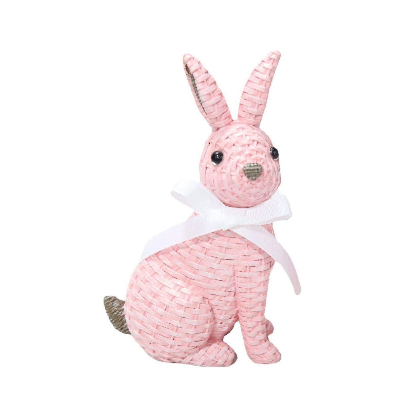 TRINGKY Easter Bunny Figurine Resin Rattan Woven Statue Easter Party ...