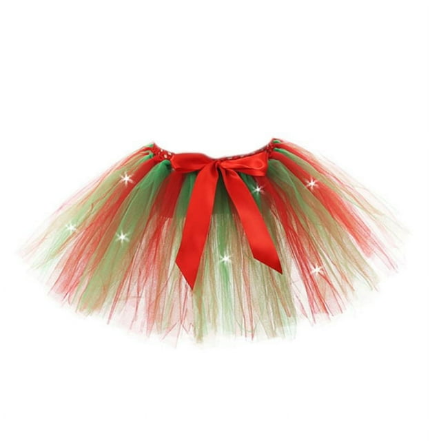 TRINGKY Kids Girls Christmas Red Green LED Light Up Tutu Skirt Elastic ...