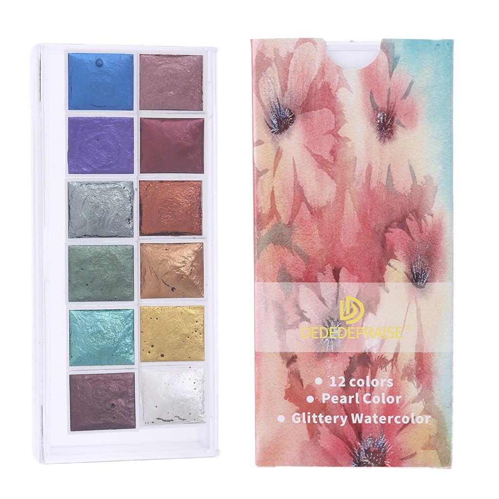 TRINGKY Potable Pearlescent Watercolor Pigment Mini Watercolor Paint 12 ...