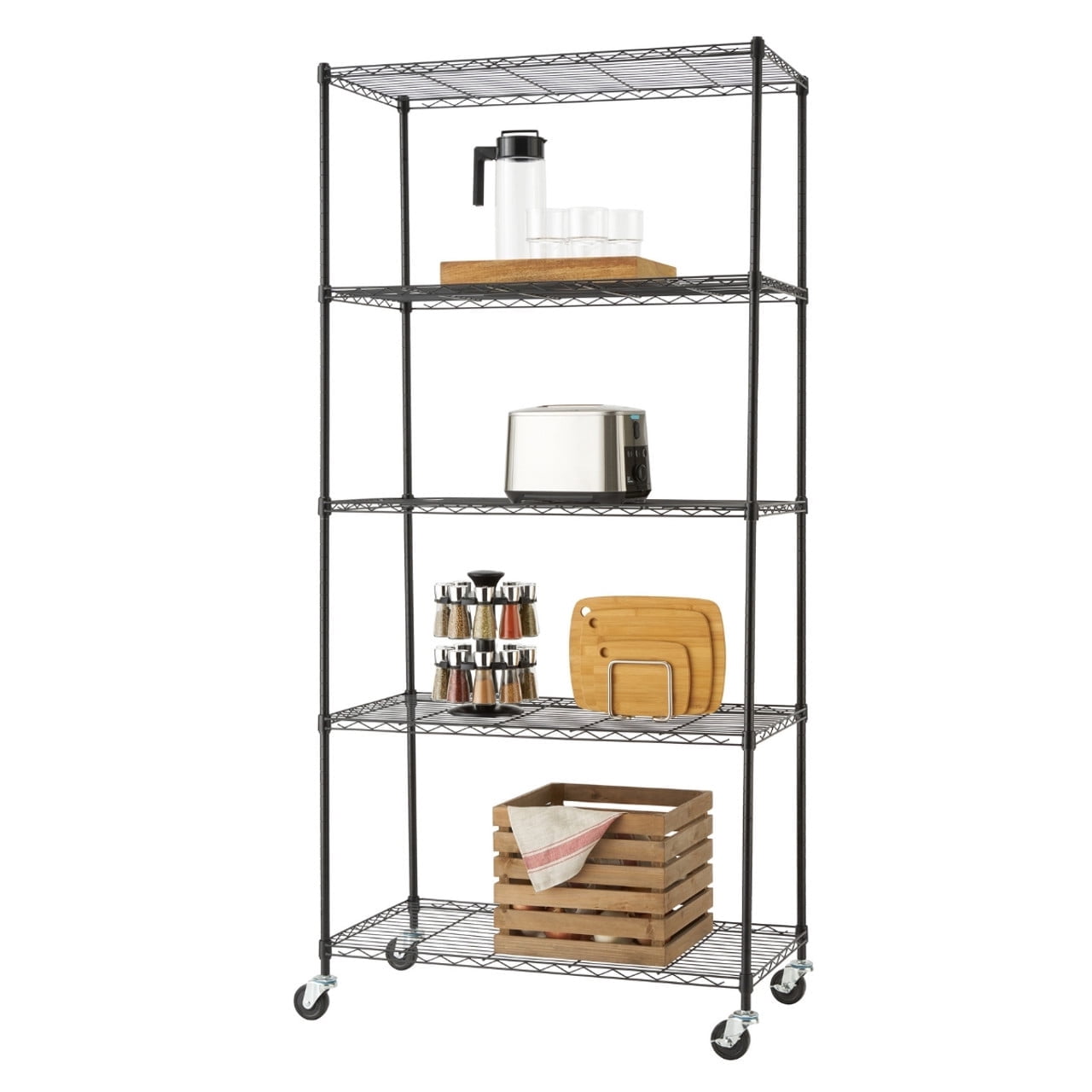 TRINITY BASICS® NSF Certified 5-Tier Black Wire Shelving with Wheels ...