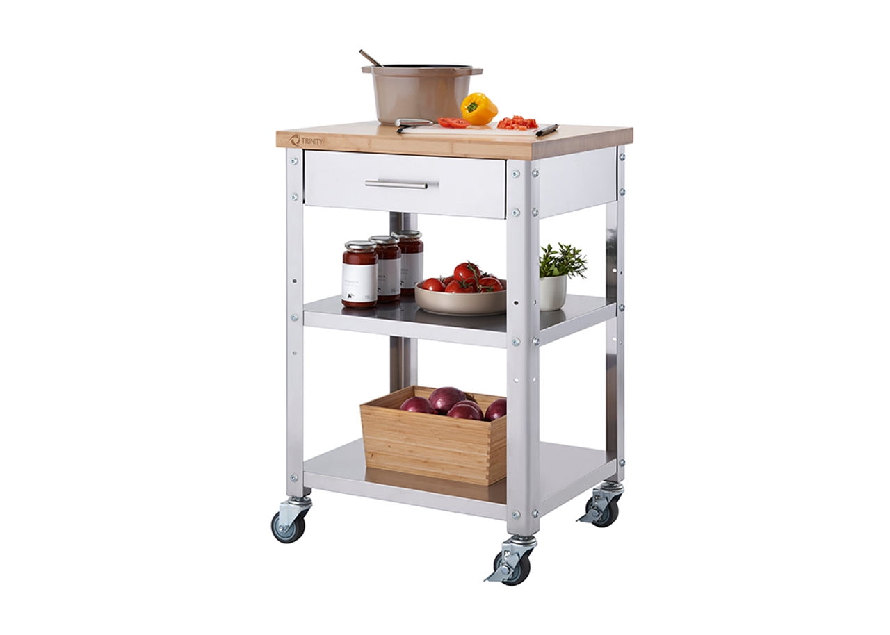 TRINITY EcoStorage® 25" Bamboo & Stainless Steel Kitchen Cart w/ Drawer ...