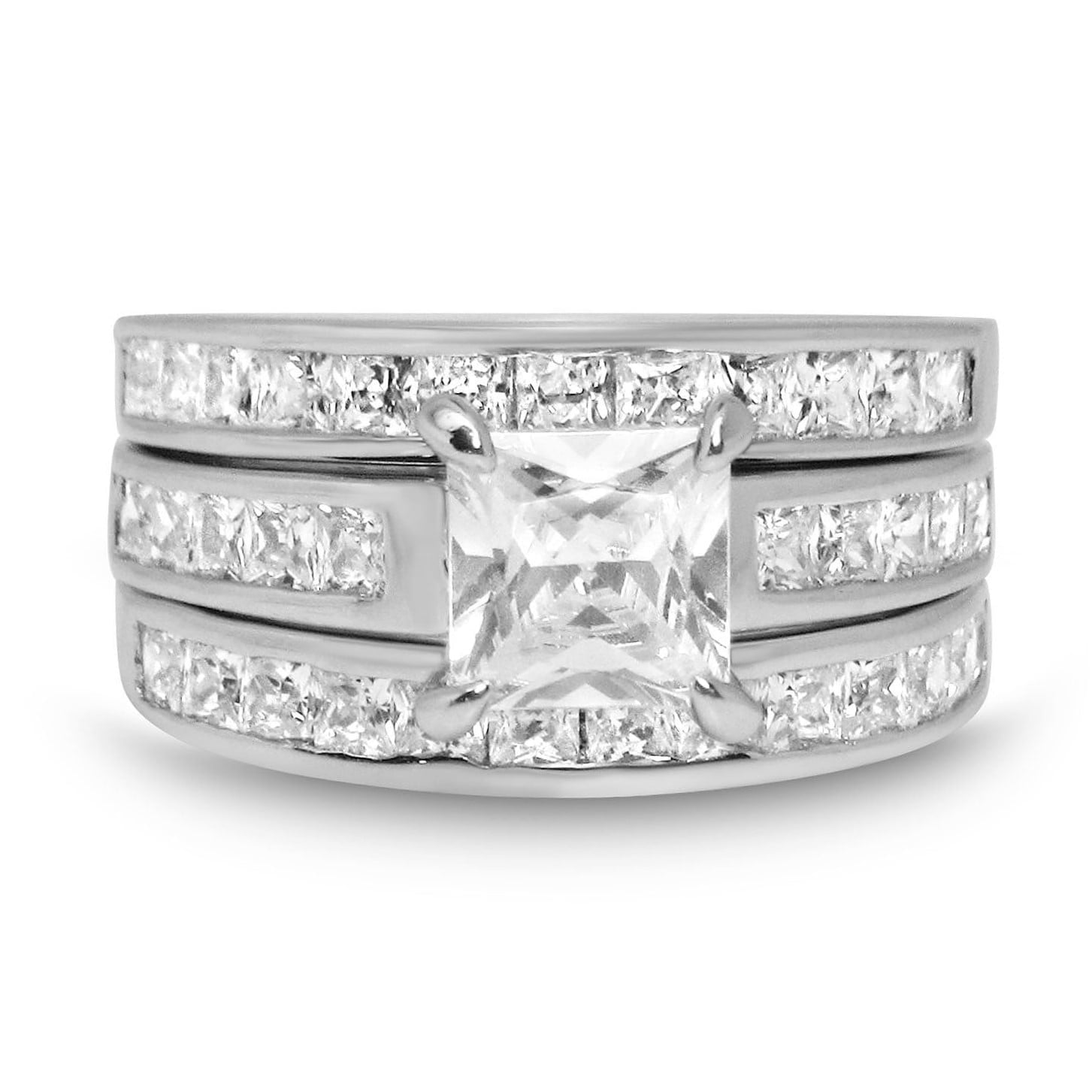 TRIO Wedding Engagement Ring Set Princess Cut Three Bridal Rings for ...
