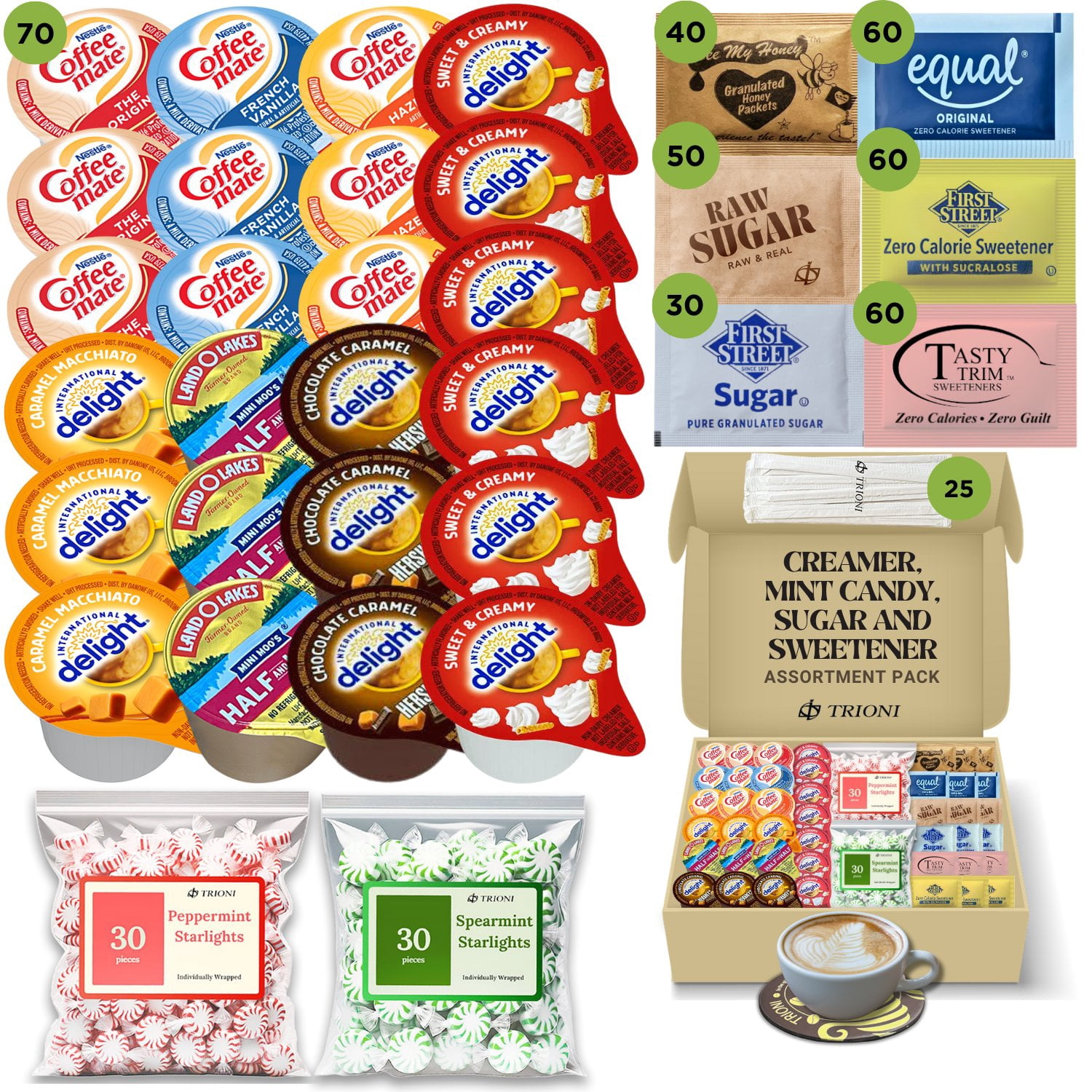 TRIONI Coffee Creamer Singles, Sugar, Sweetener and Honey Packets ...