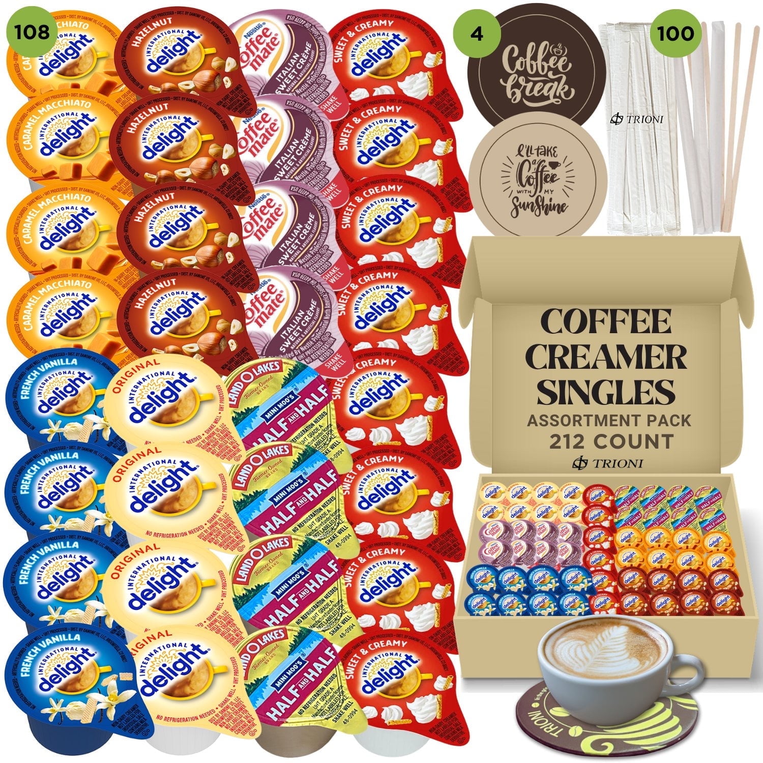 International Delight Coffee Creamer Singles Variety Pack - 212 ct of Individual Creamers ...