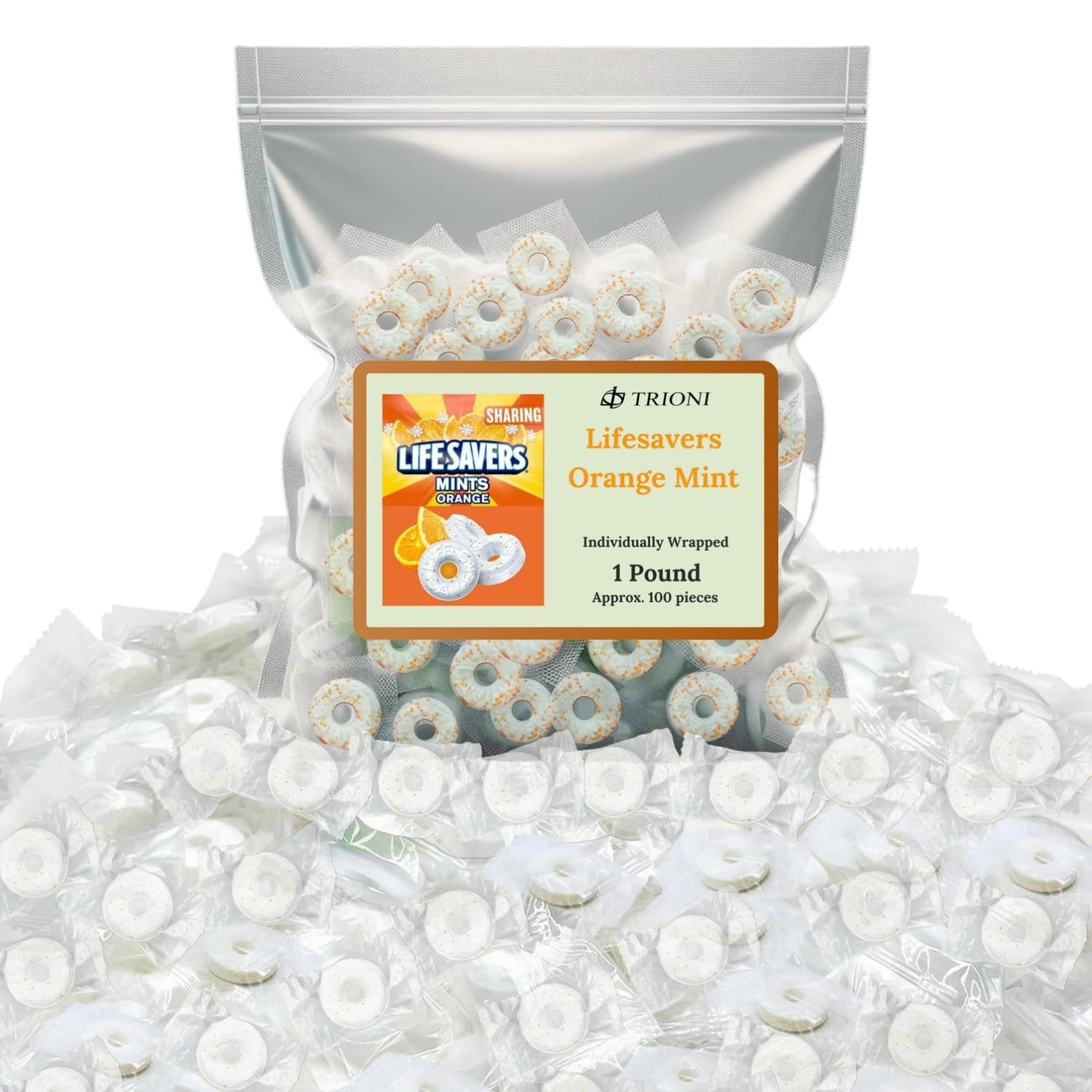 TRIONI Orange Mint Candy Individually Wrapped - 1LB of Lifesavers Mint ...