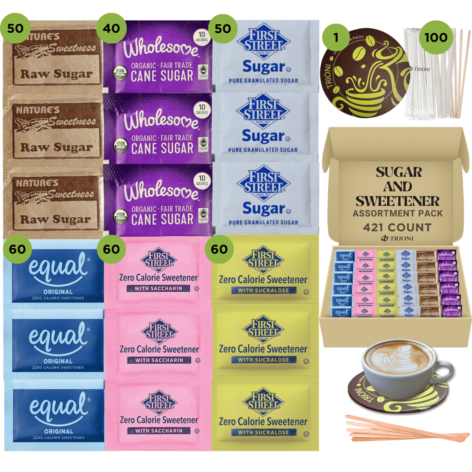 Sugar Packets and Sweetener Packets Assortment - 421 ct of Raw, Cane ...
