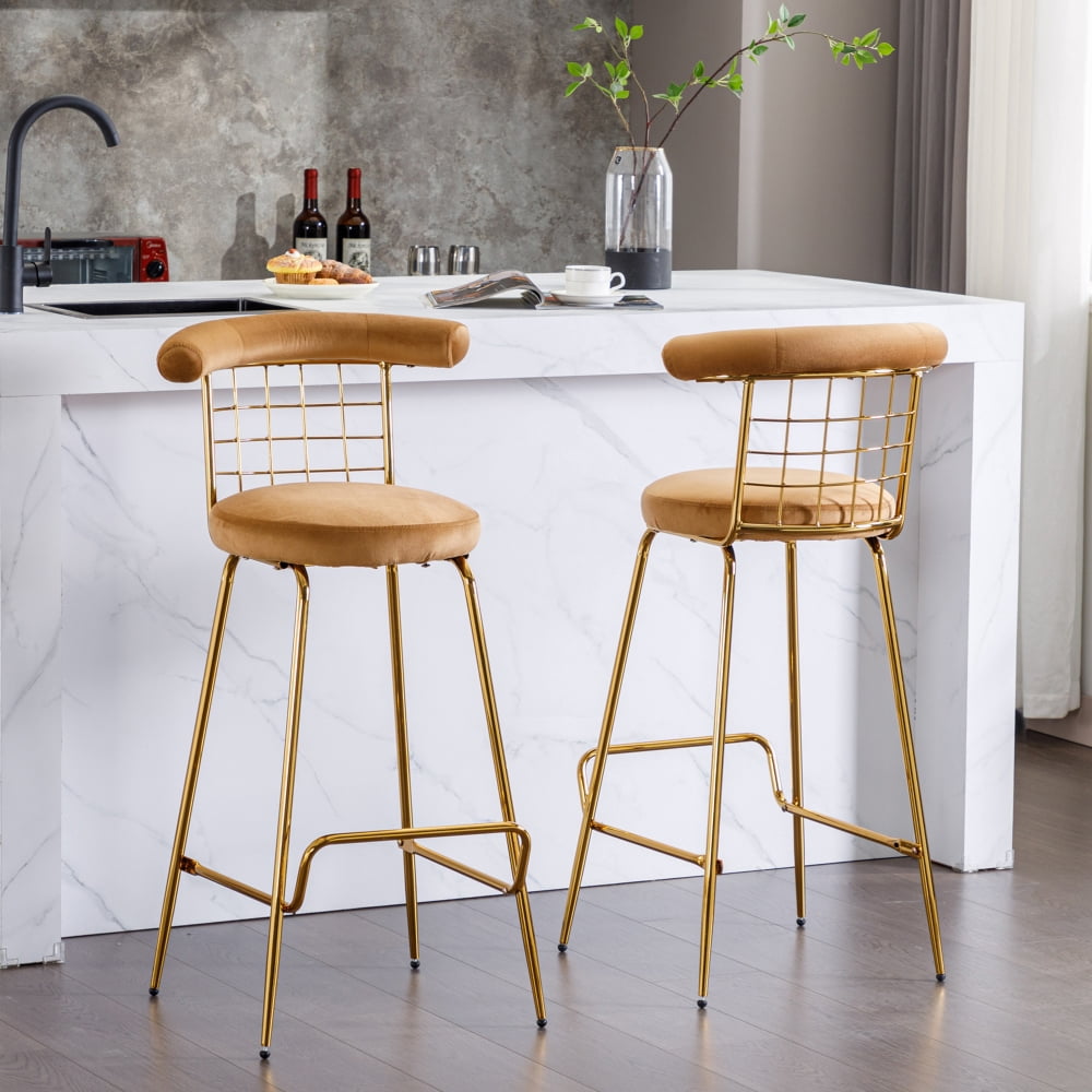 TRIPLE TREE 2-Piece Bar Stools, Counter Height Velvet Chairs with Metal ...