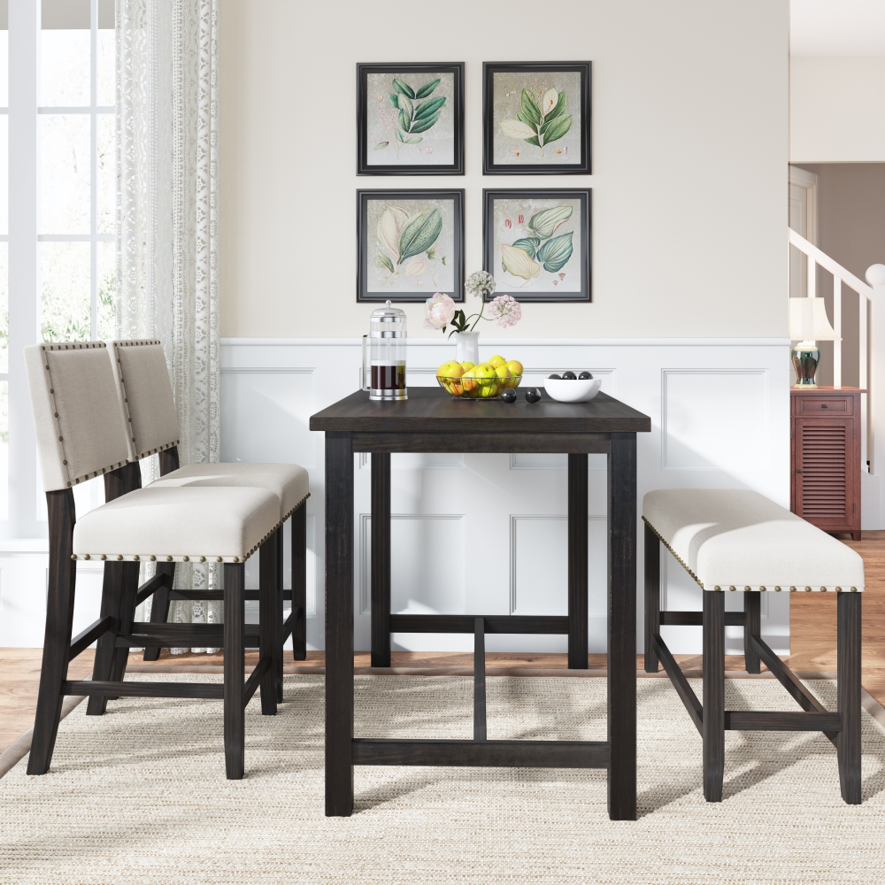 TRIPLE TREE 4-Piece Dining Furniture Set, Rustic Counter Height Table ...