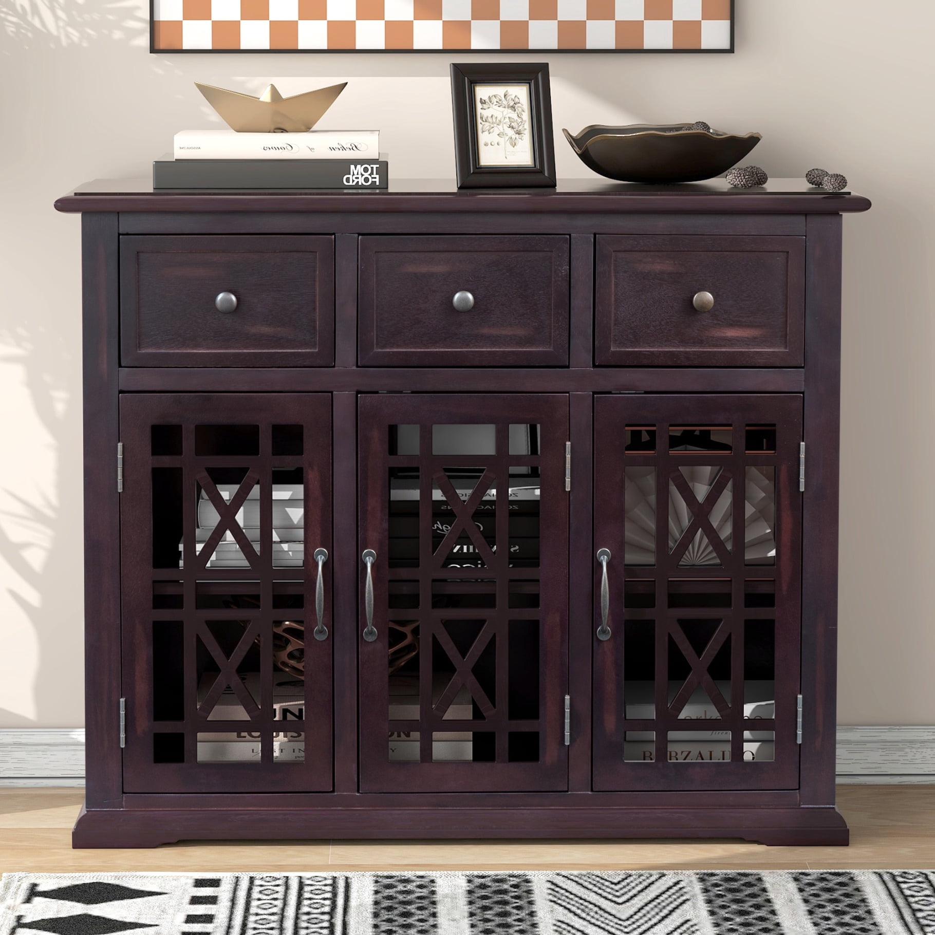 TRIPLE TREE 42" Width Storage Cabinet with 3 Drawers and 3 Doors ...