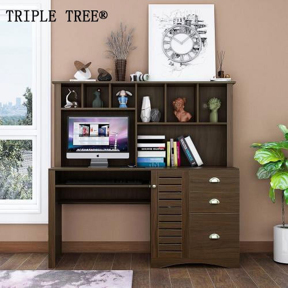 TRIPLE TREE Computer Desk with 3 Drawers and Bookshelf, Wooden Teens ...
