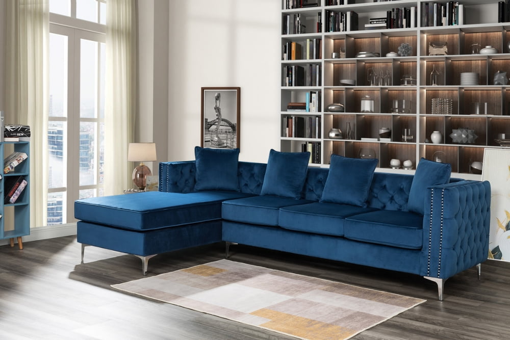 TRIPLE TREE L-Shaped Sectional Sofa with Chaise Lounge and Rivets ...