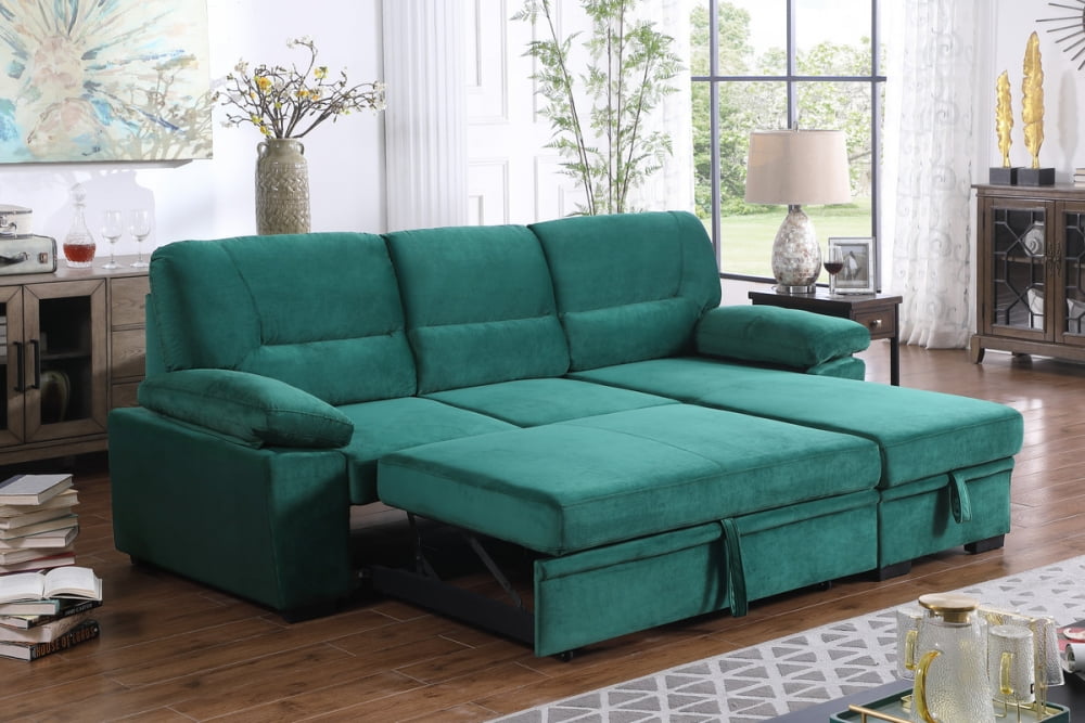 TRIPLE TREE L-Shaped Sectional Sofa Convertible to Bed, Modern Velvet ...