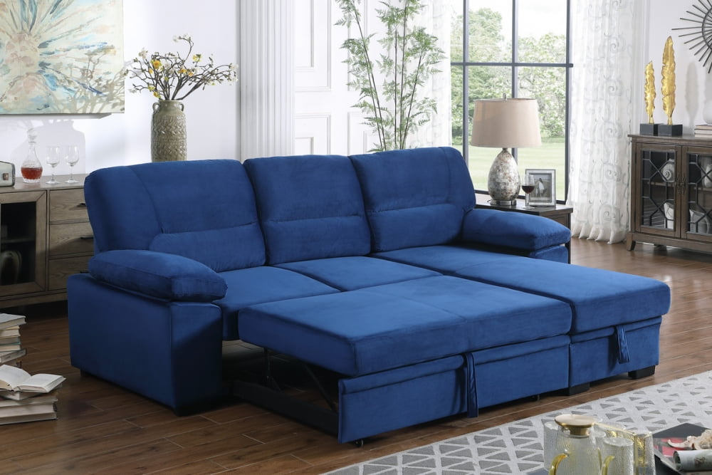 TRIPLE TREE L-Shaped Sectional Sofa Convertible to Bed, Modern Velvet ...