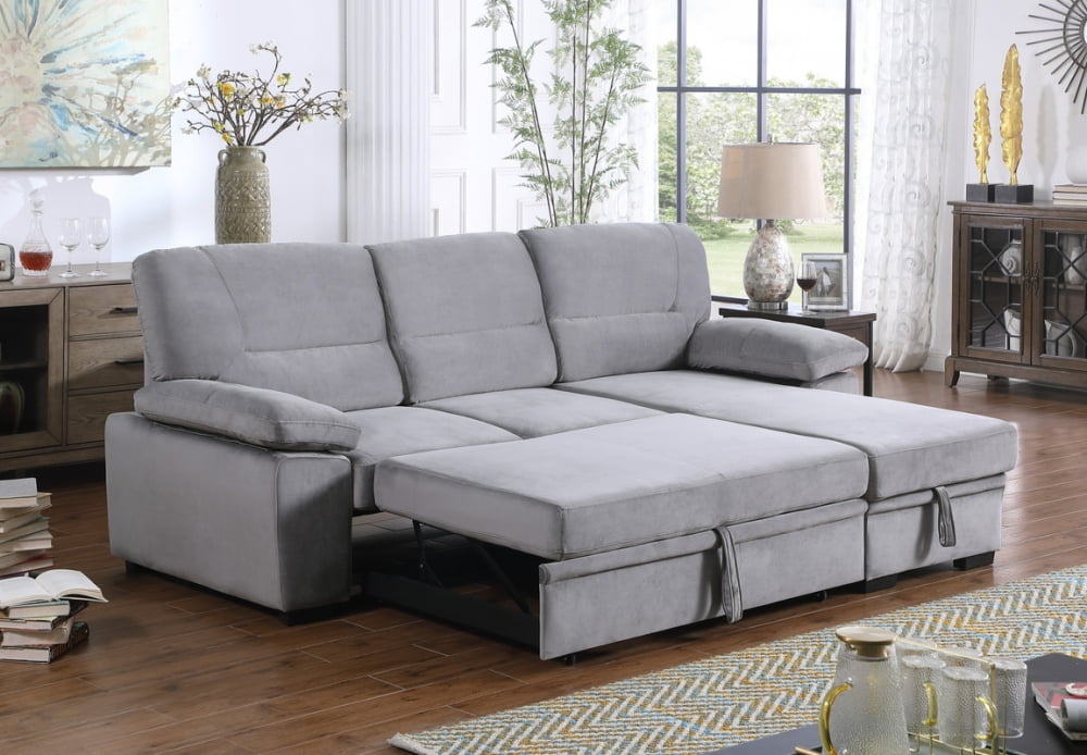 TRIPLE TREE L-Shaped Sectional Sofa Convertible to Bed, Modern Velvet ...