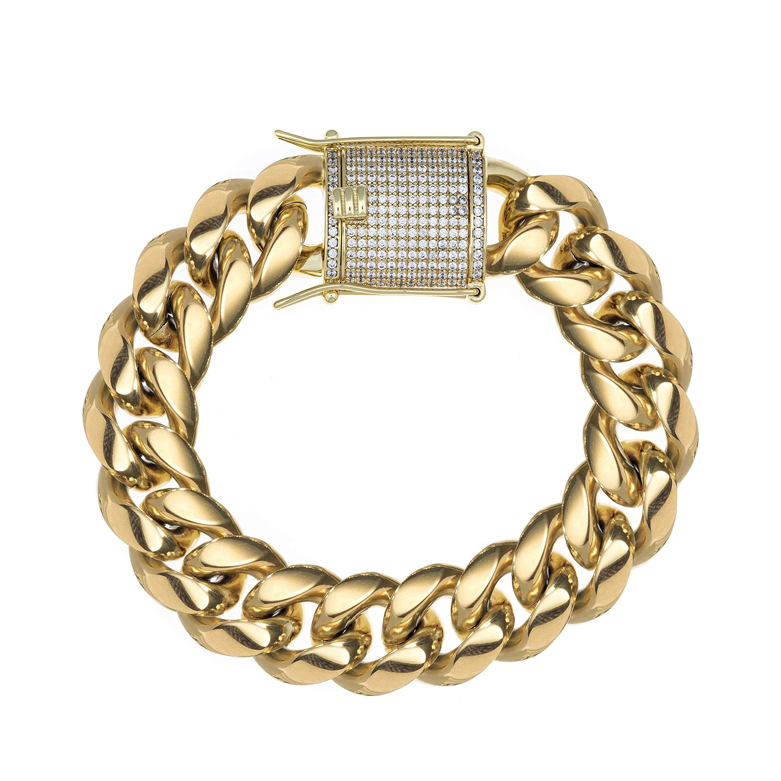 TRIPOD JEWELRY 14K Gold Plated Miami Cuban Link Chain Bracelet with ...