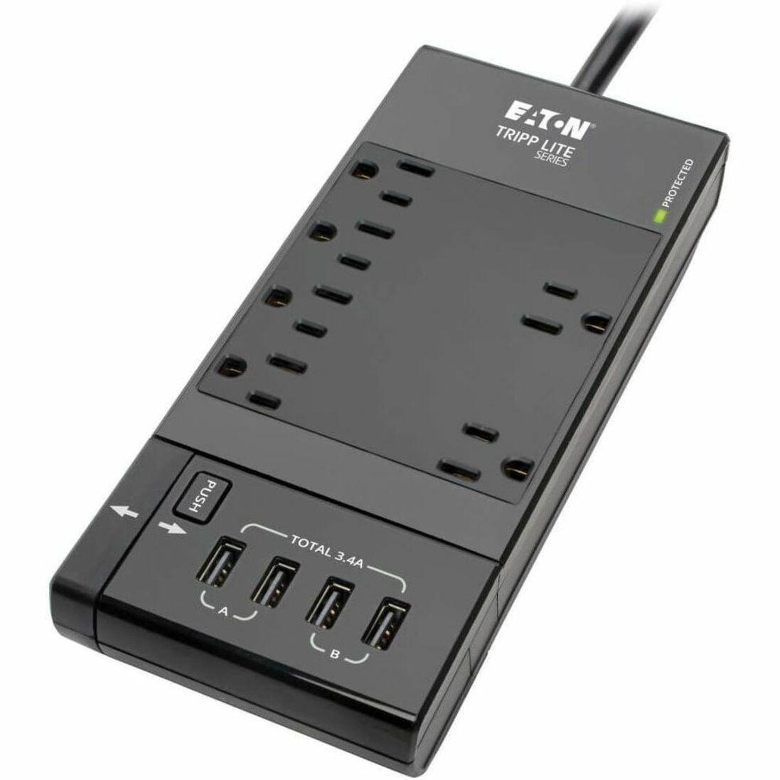 Tripp Lite Safe-IT Surge Protector 6Outlet 4 Retractable USB Ports 8ft ...