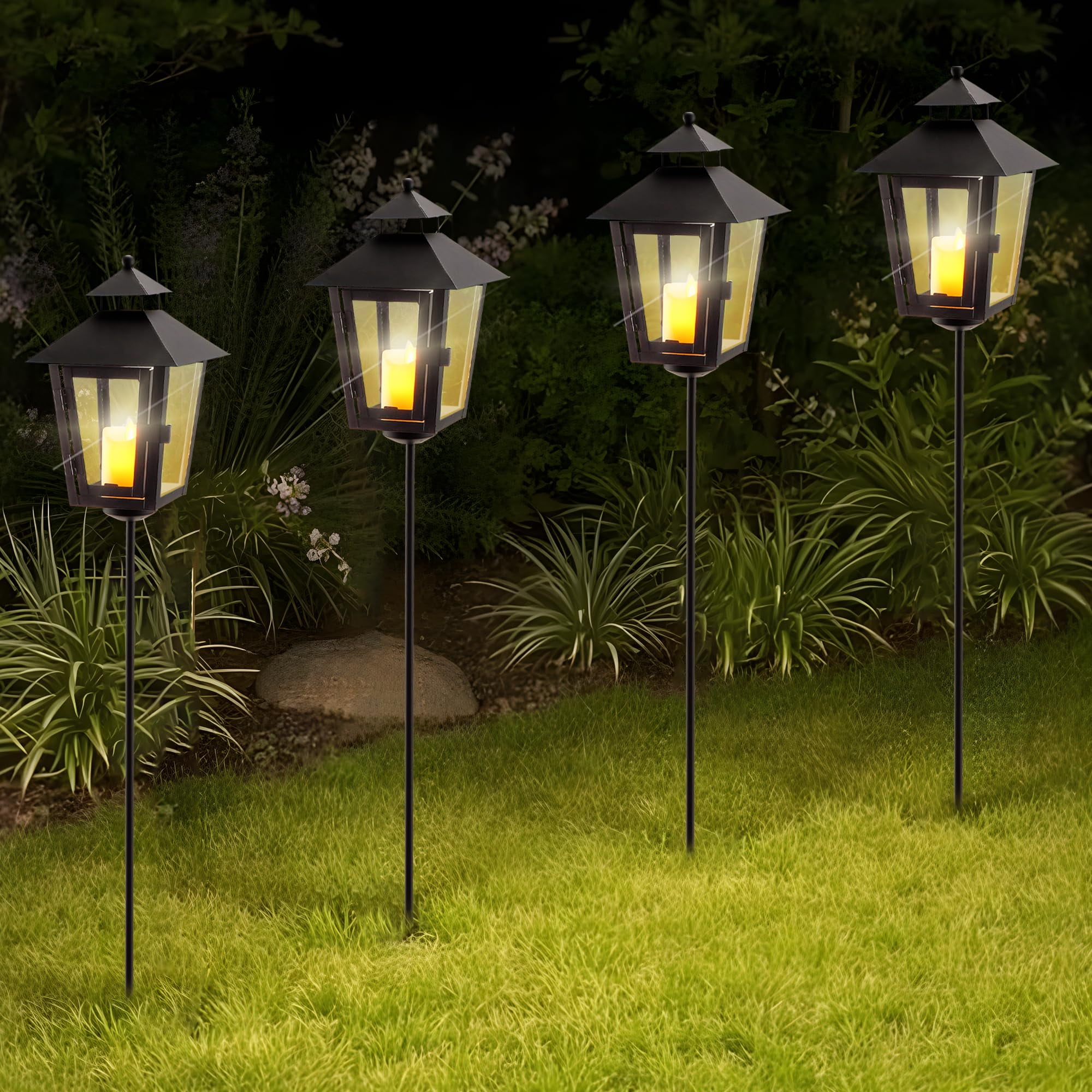 TRIROCKS 2 Pack Outdoor Landscape Lanterns Decorative Candle Metal ...