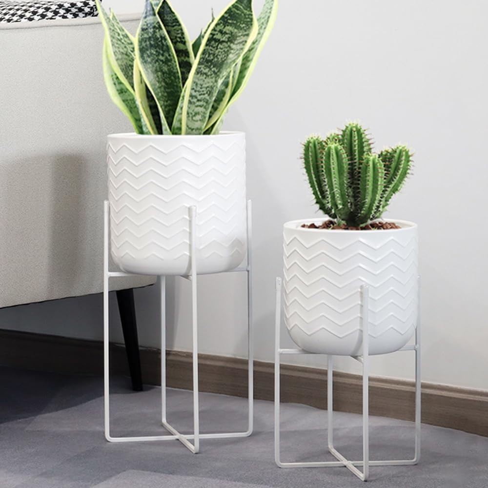 TRIROCKS Set of 2 Planters with Stand Indoor Outdoor Metal Stand 18 &12 ...