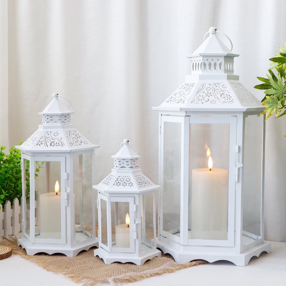TRIROCKS Set of 3 Decorative Candle Lanterns18''&13"&10" H Hexagonal ...