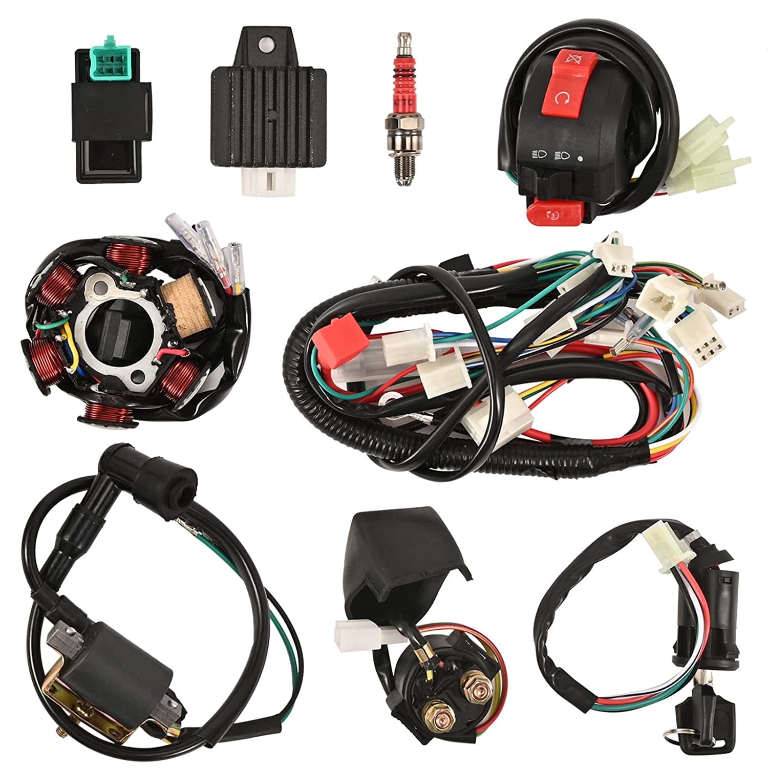 Trkimal 4 Stroke ATV Wiring Harness Kit, 50cc-125cc, Quad/Dirt Bike/Go ...