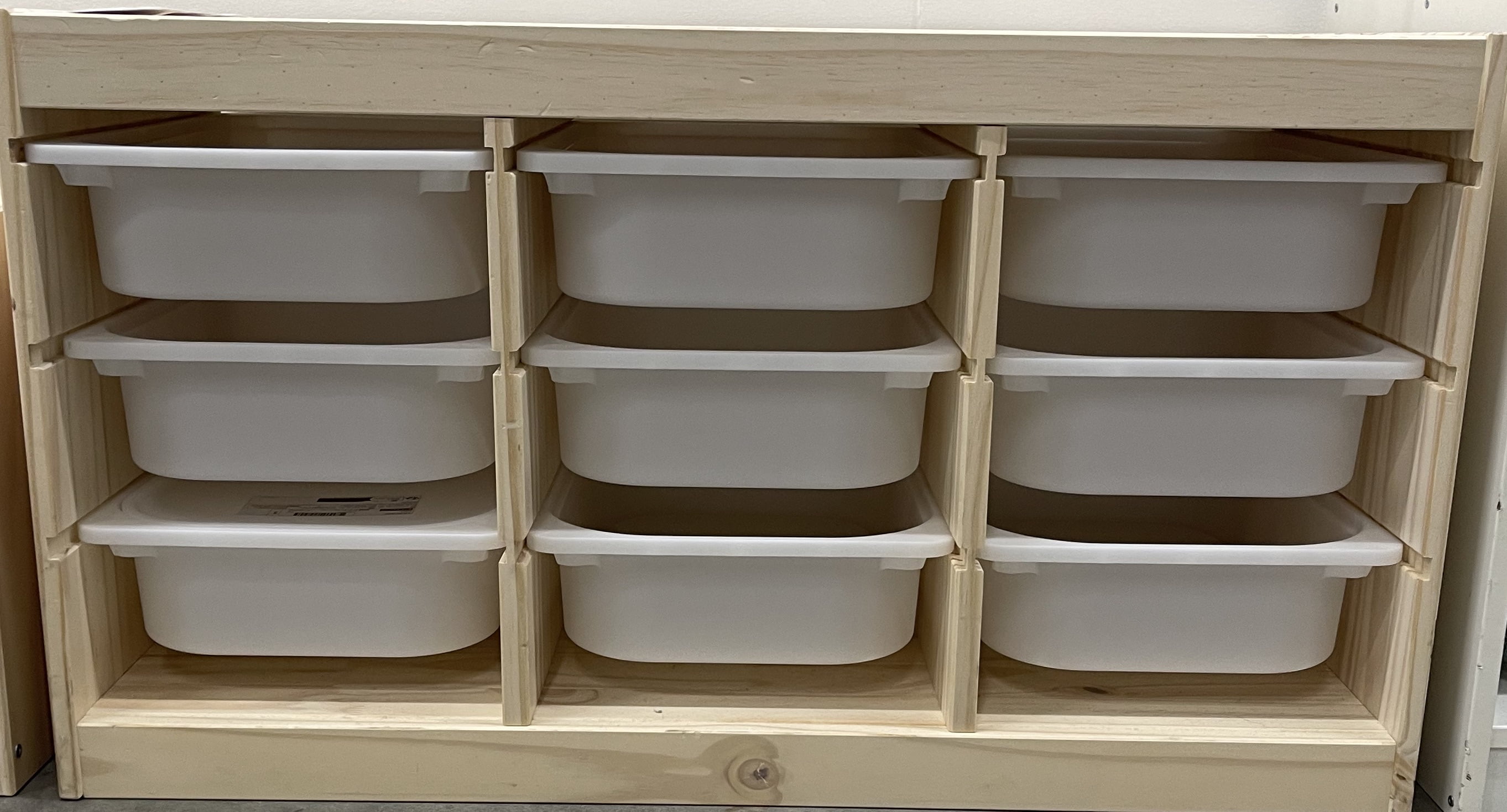 TROFAST Storage combination with boxes, light white stained pine/white ...