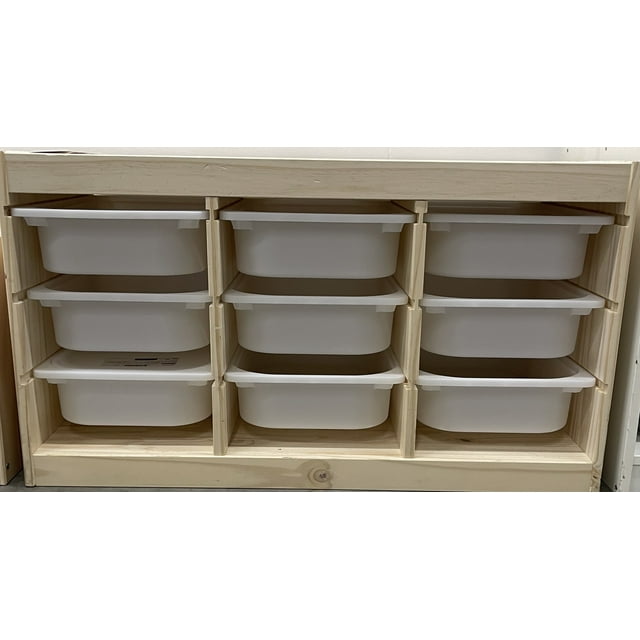 TROFAST Storage combination with boxes, light white stained pine/white ...