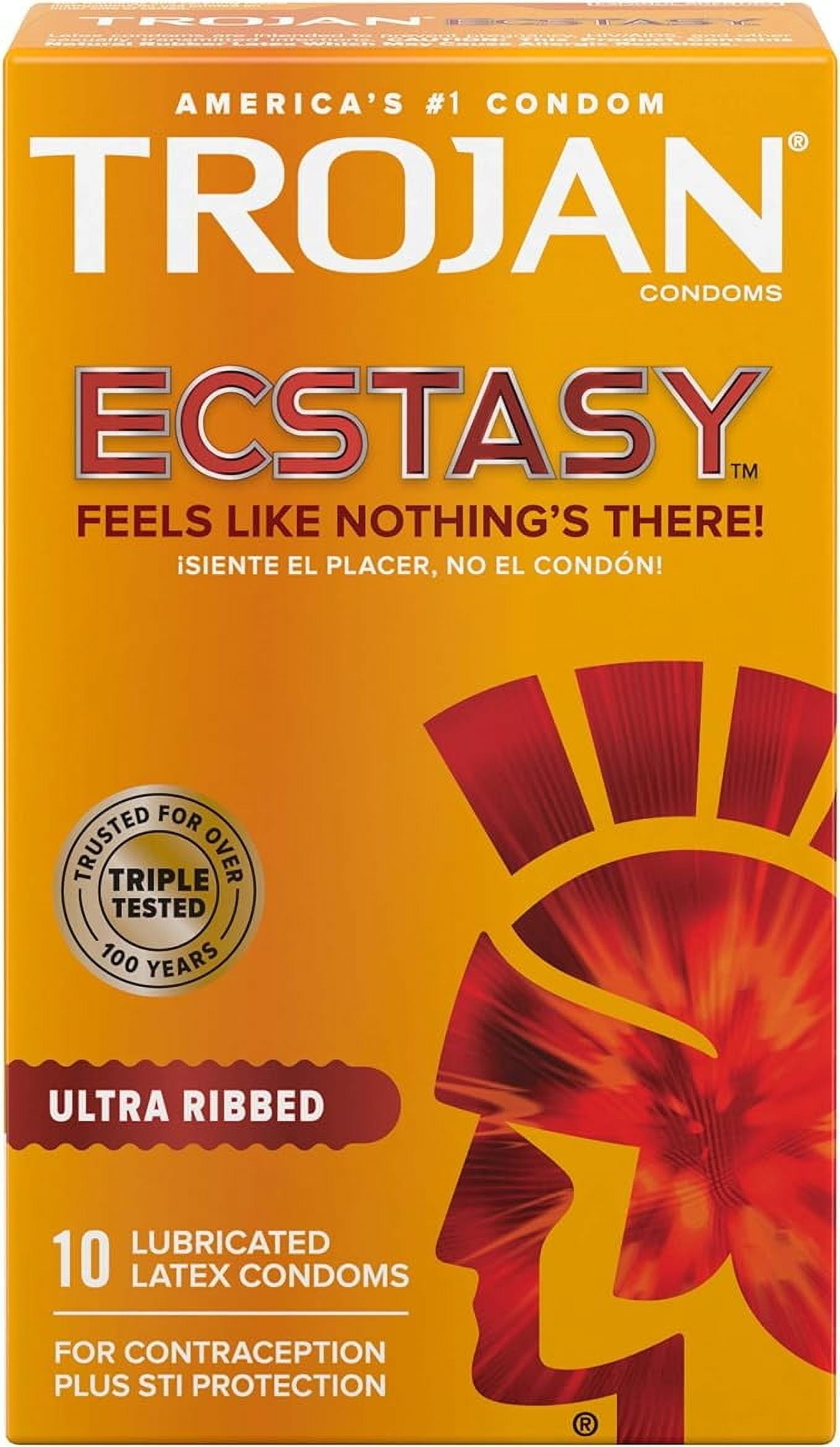 TROJAN Ultra Ribbed Ecstasy Lubricated Condoms, 10 Count - Walmart.com