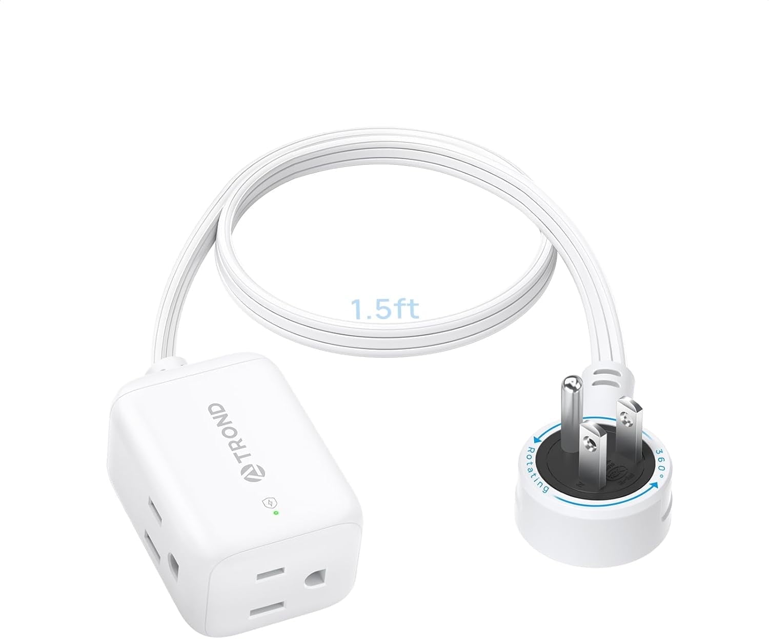 TROND 360° Rotating Flat Plug Extension Cord Surge Protector 1.5ft ...