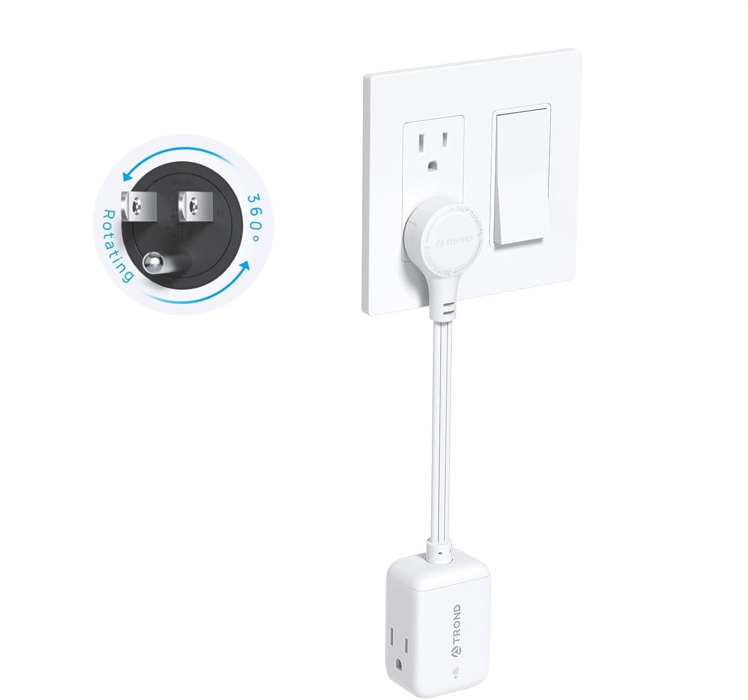 TROND 360° Rotating Flat Plug Extension Cord Surge Protector with 6 ...