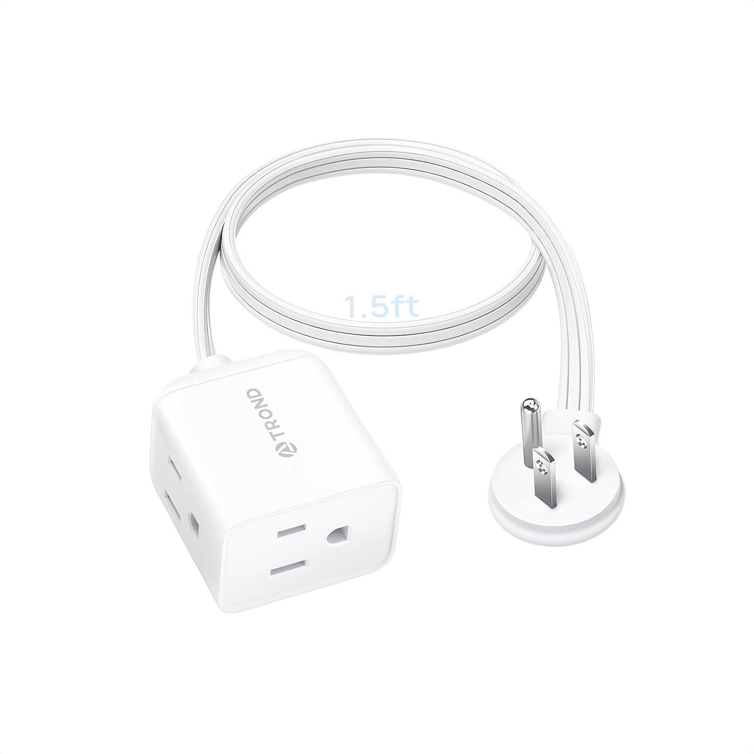 TROND Flat Extension Cord 15ft - Right Angled Flat Plug Power Strip, 3 ...