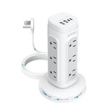 TROND Flat Plug Power Strip Tower, 10ft Retractable Extension Cord with ...