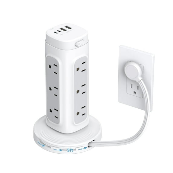 Free Shipping! TROND Surge Protector Power Strip Tower with 12 AC Outlets USB C PD 20W ...